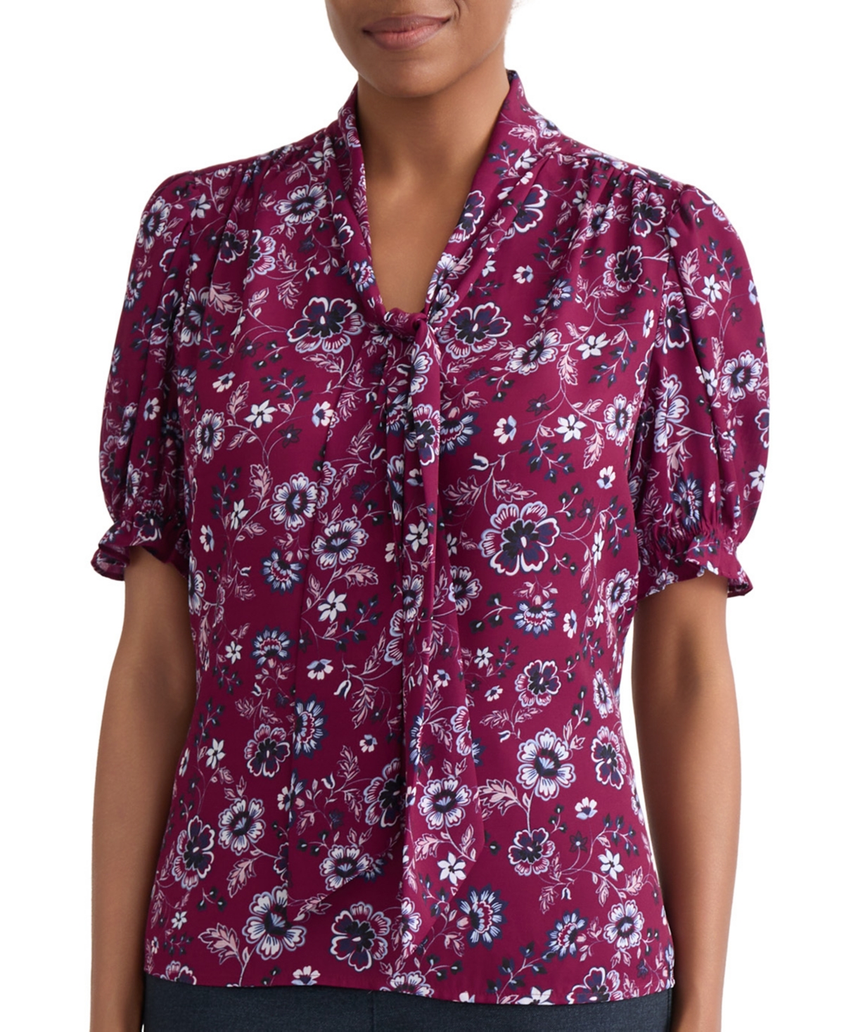 Click here for Jones New York Petite Tie-Neck Floral-Print Puff-S... prices