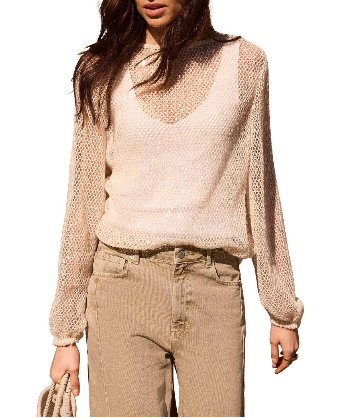 Click here for Mint Velvet Womens Sequin Layered Balloon-Sleeve T... prices