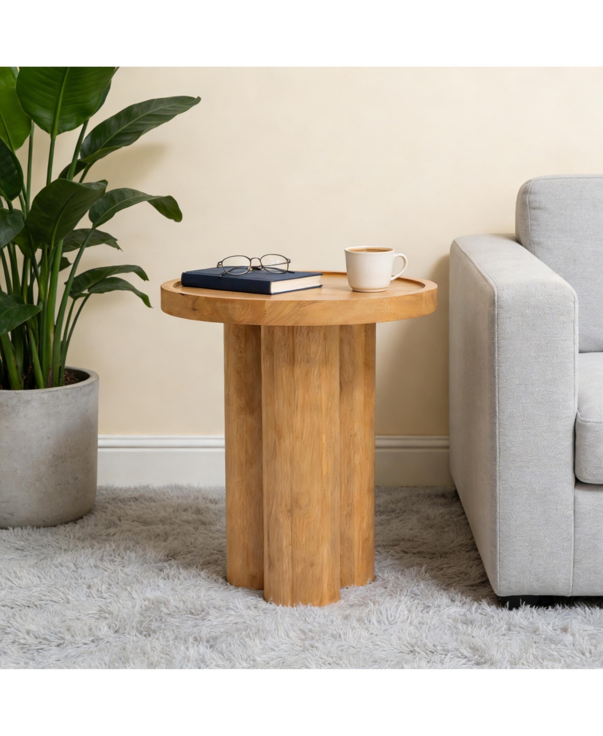 Click here for Flynama Round Solid Wood End Table Oak Veneer Pede... prices