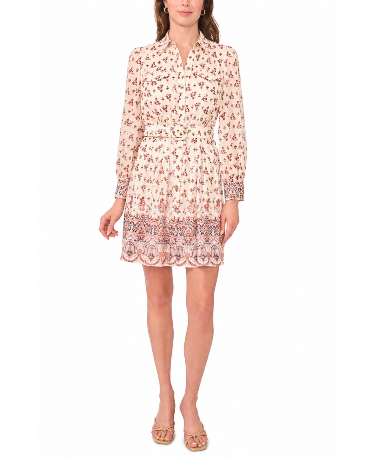 Click here for CeCe Womens Floral-Print Long-Sleeve Collared Dres... prices