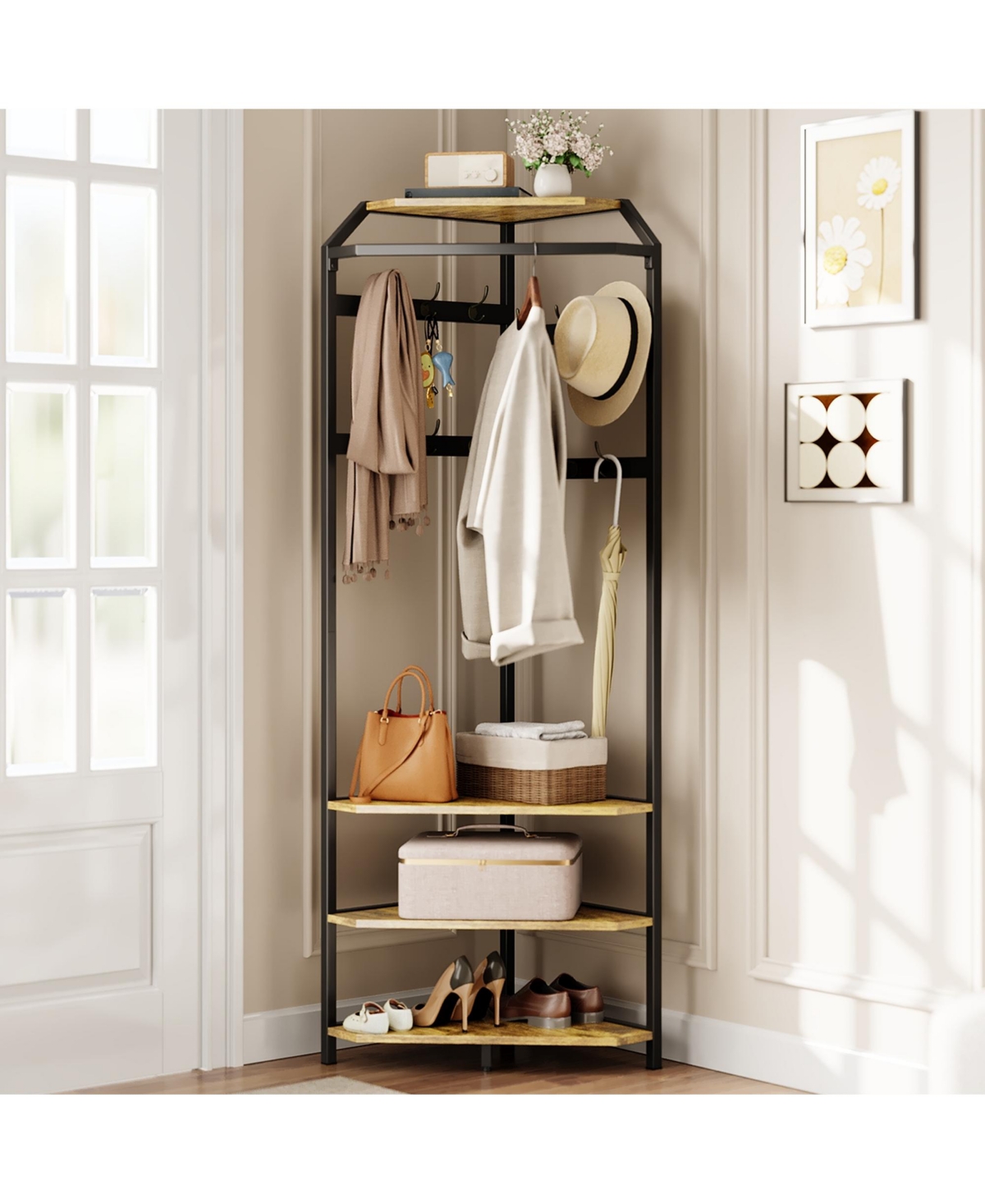 Click here for Corner Hall Tree Coat Rack with Shoe Bench  12 Hoo... prices
