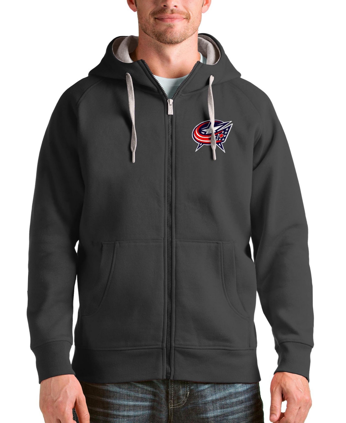 Click here for Antigua Mens Charcoal Columbus Blue Jackets Logo V... prices