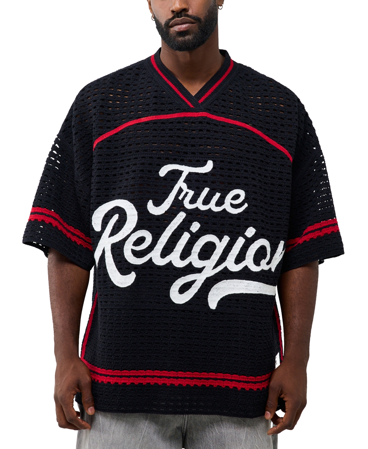 Click here for True Religion Mens Crochet Football Jersey - Black prices