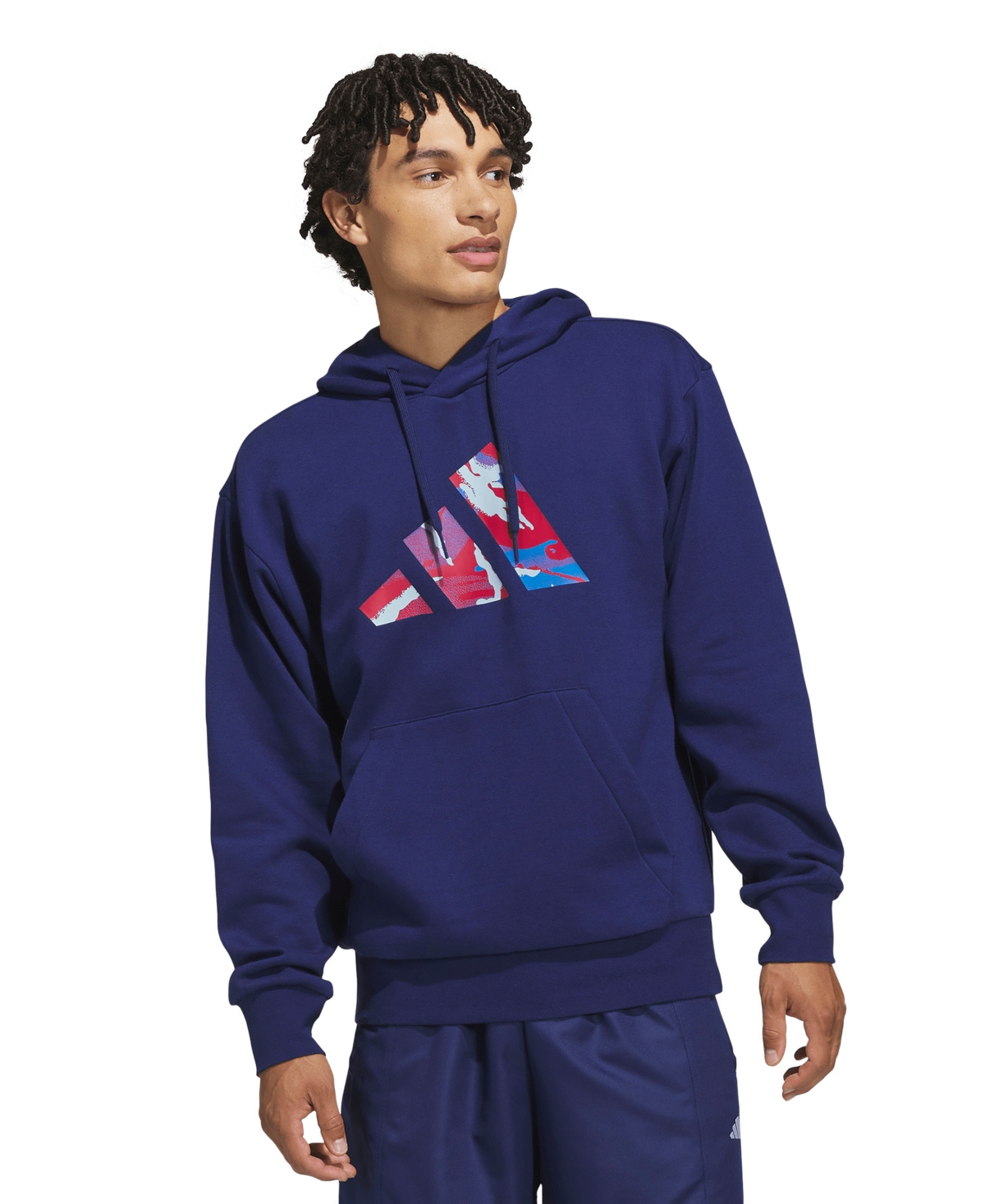 Click here for adidas Mens Logo Fleece Hoodie - Dark Blue/White prices