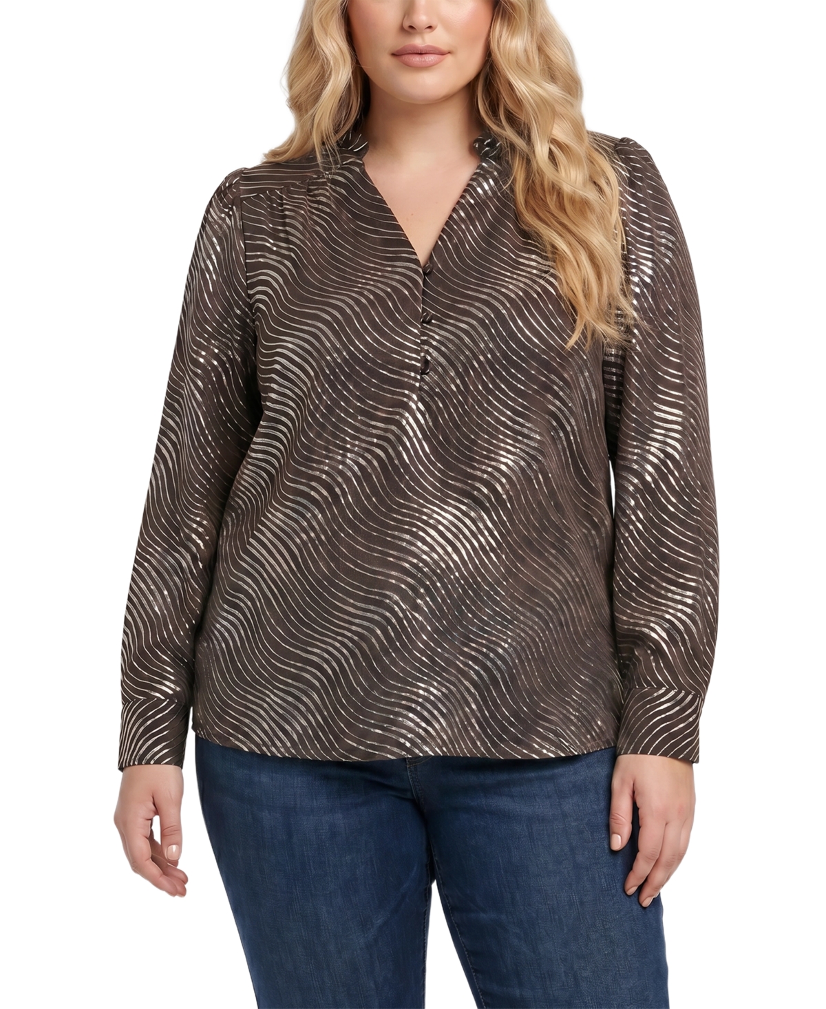 Click here for Ny Collection Plus Size Metallic-Print V-Neck Long... prices