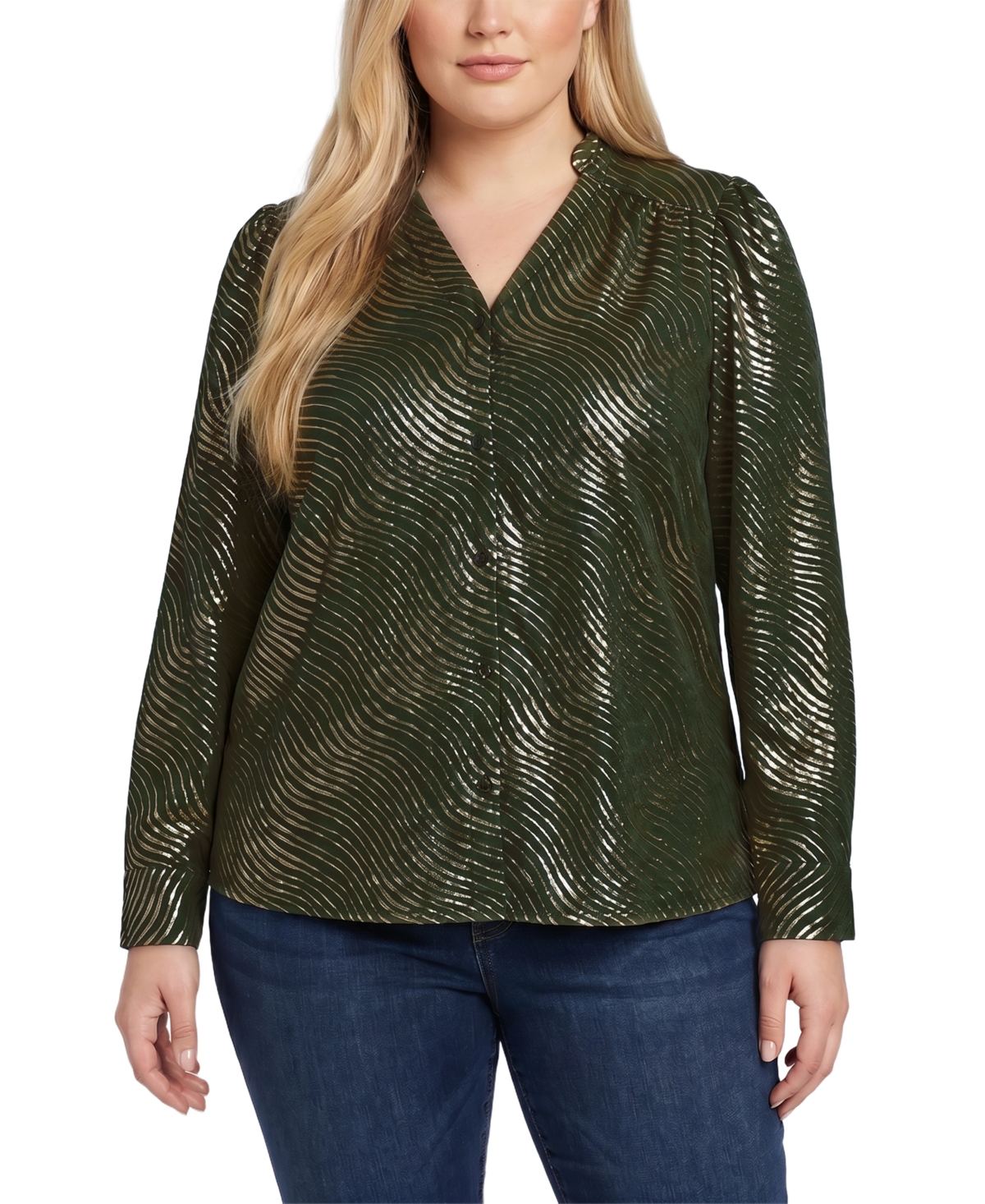 Click here for Ny Collection Plus Size Metallic-Print V-Neck Long... prices