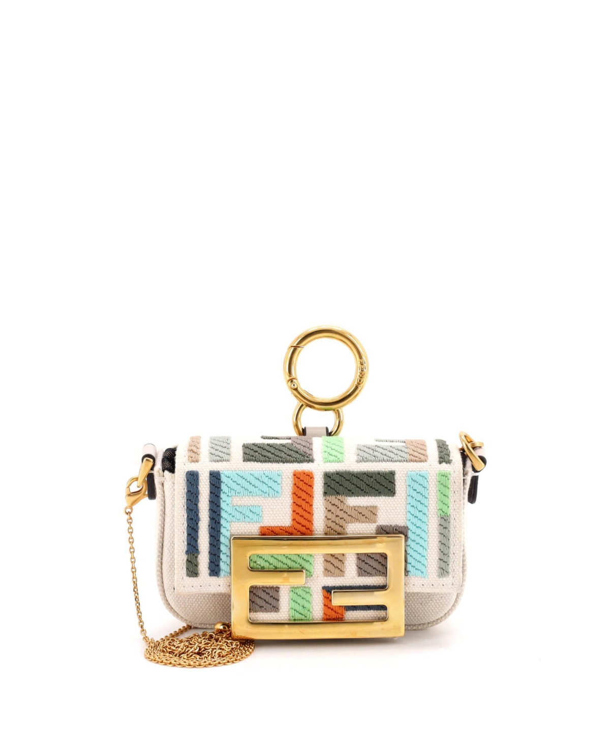 Click here for Pre-Owned Fendi Nano Chain Baguette Charm Bag Zucc... prices
