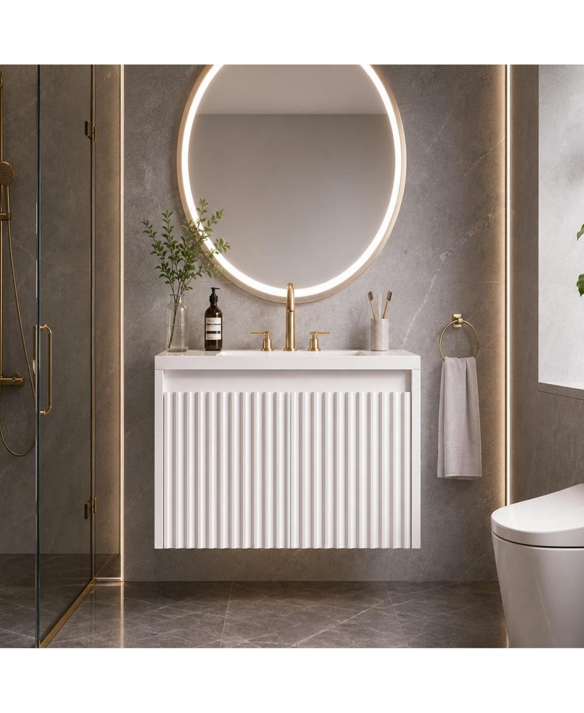 Click here for Wall Mounted Vanity with Sink 24 Inch Wood Fluted... prices