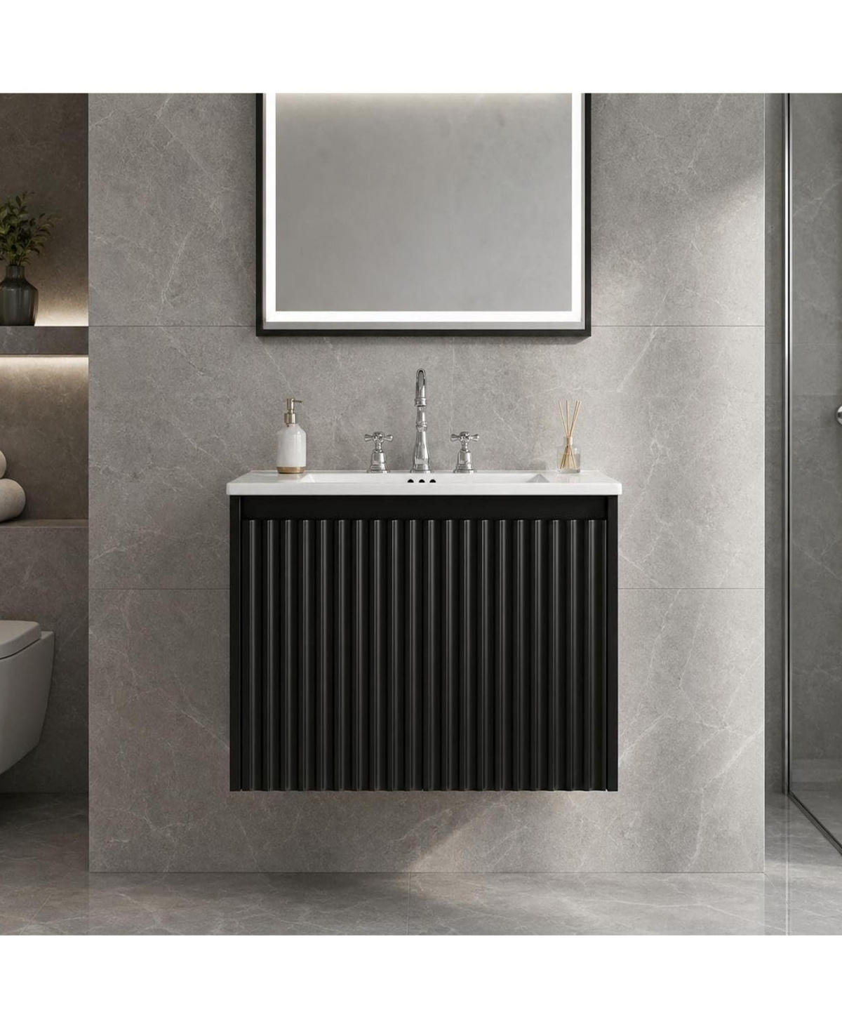 Click here for Wall Mounted Vanity with Sink 24 Inch Wood Fluted... prices
