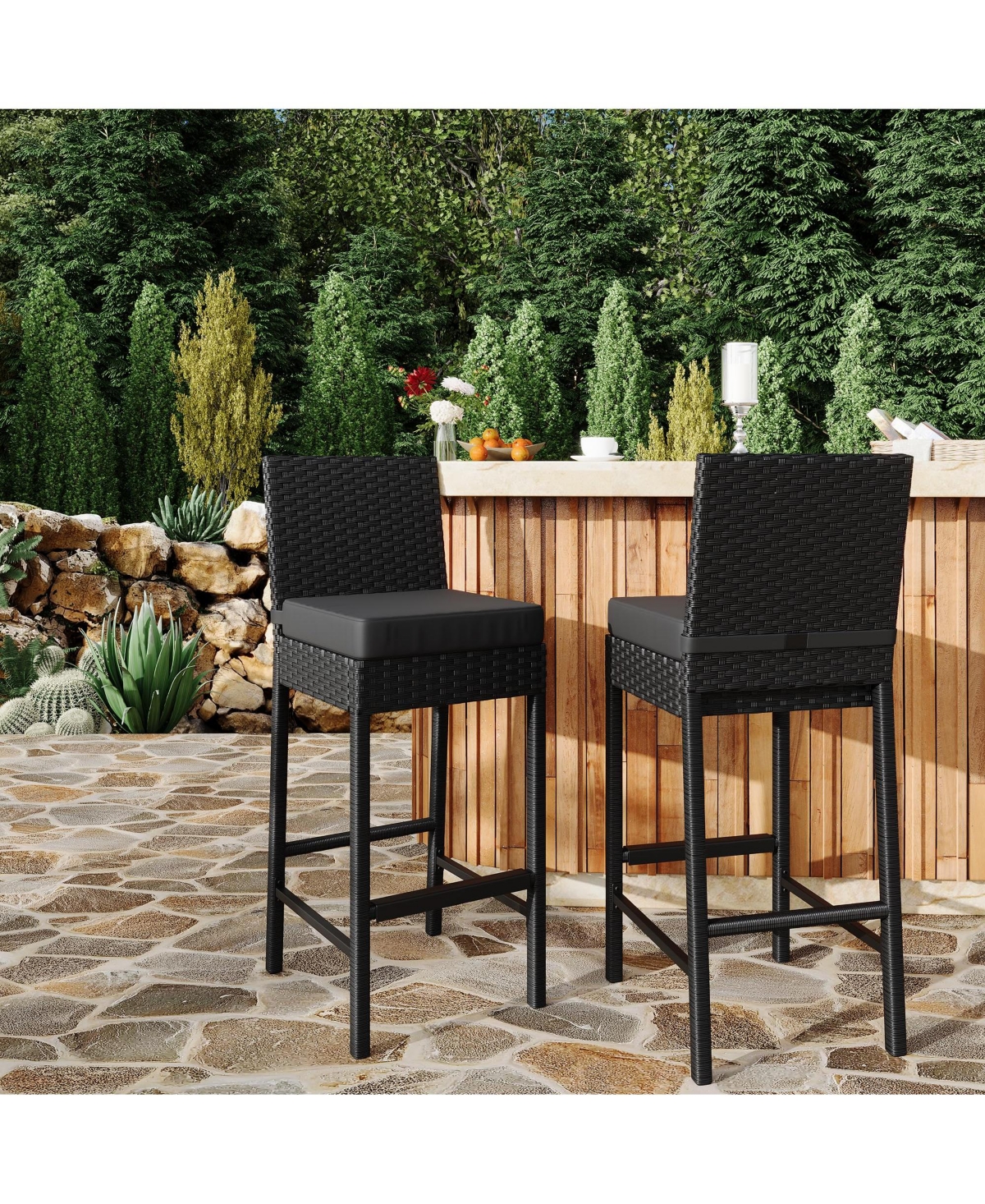 Click here for Set of 2 Wicker Outdoor Bar Stools  Counter Height... prices