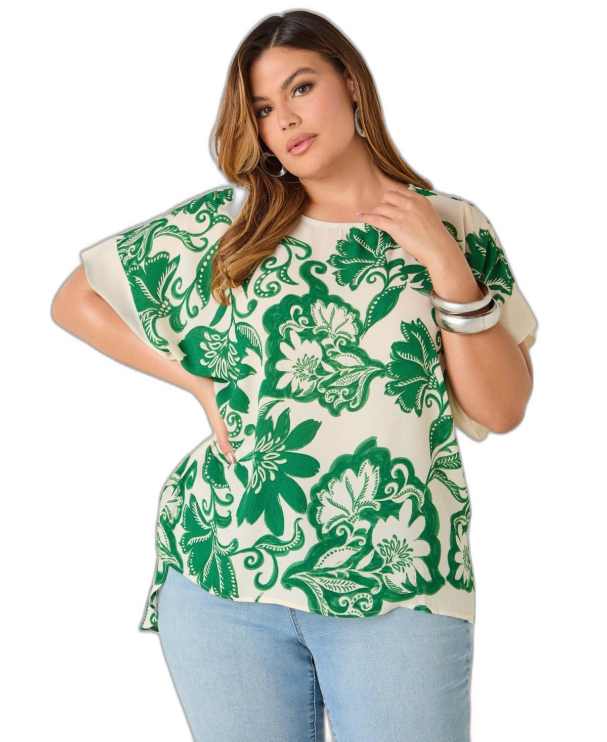 Click here for Ashley Stewart Plus Size Floral-Print Hi-Low Blous... prices
