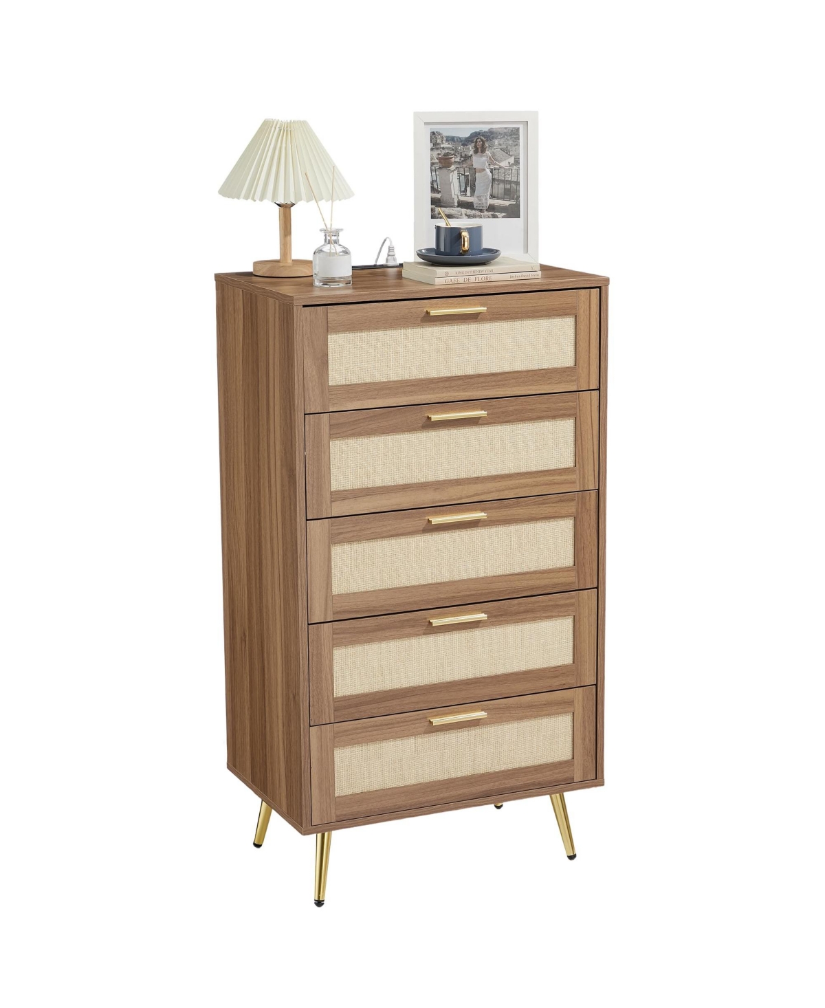 Click here for gaomon Modern Rattan 5-Drawer Dresser with Metal H... prices