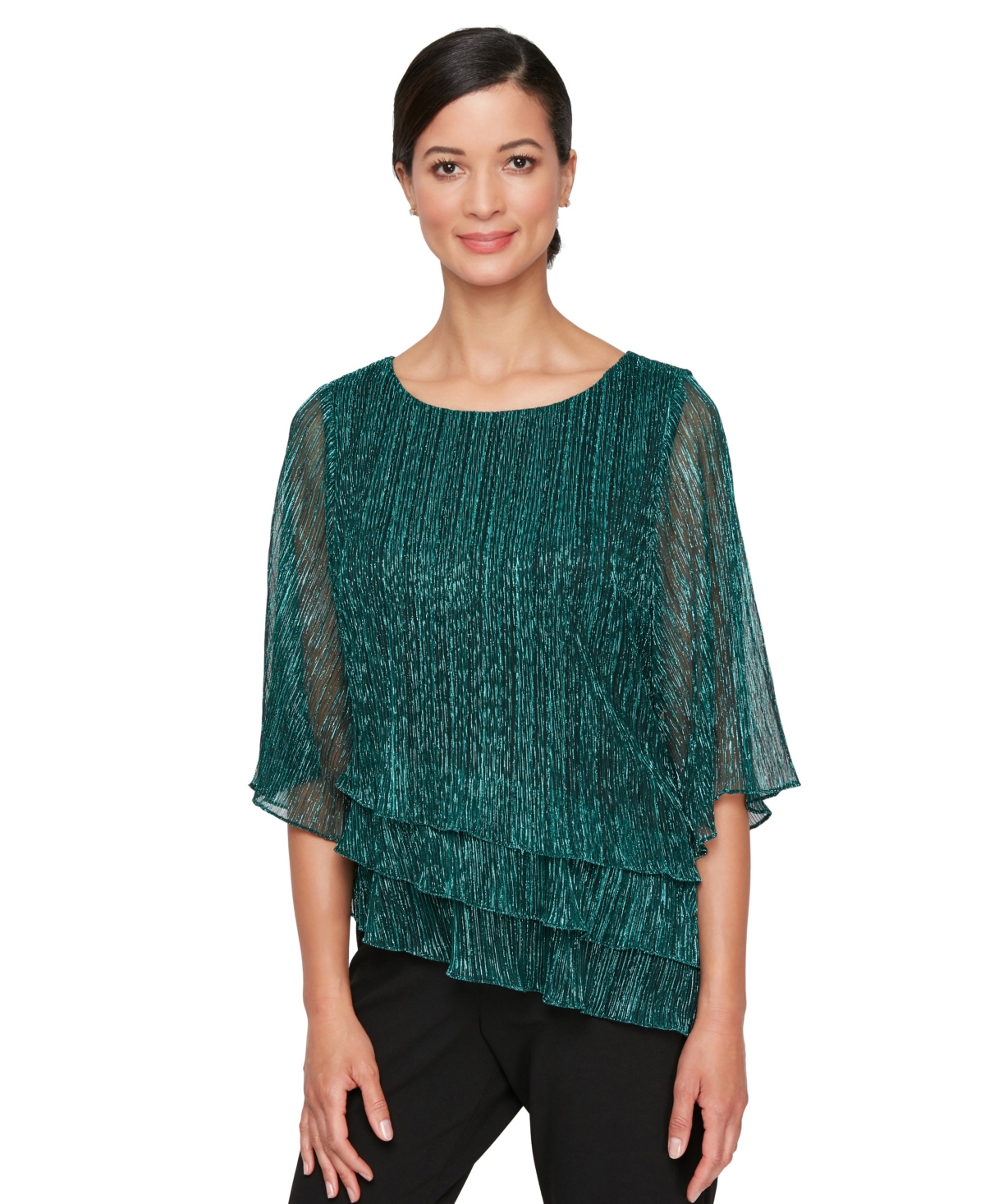 Click here for Alex Evenings Womens Metallic Asymmetric Triple-Ti... prices