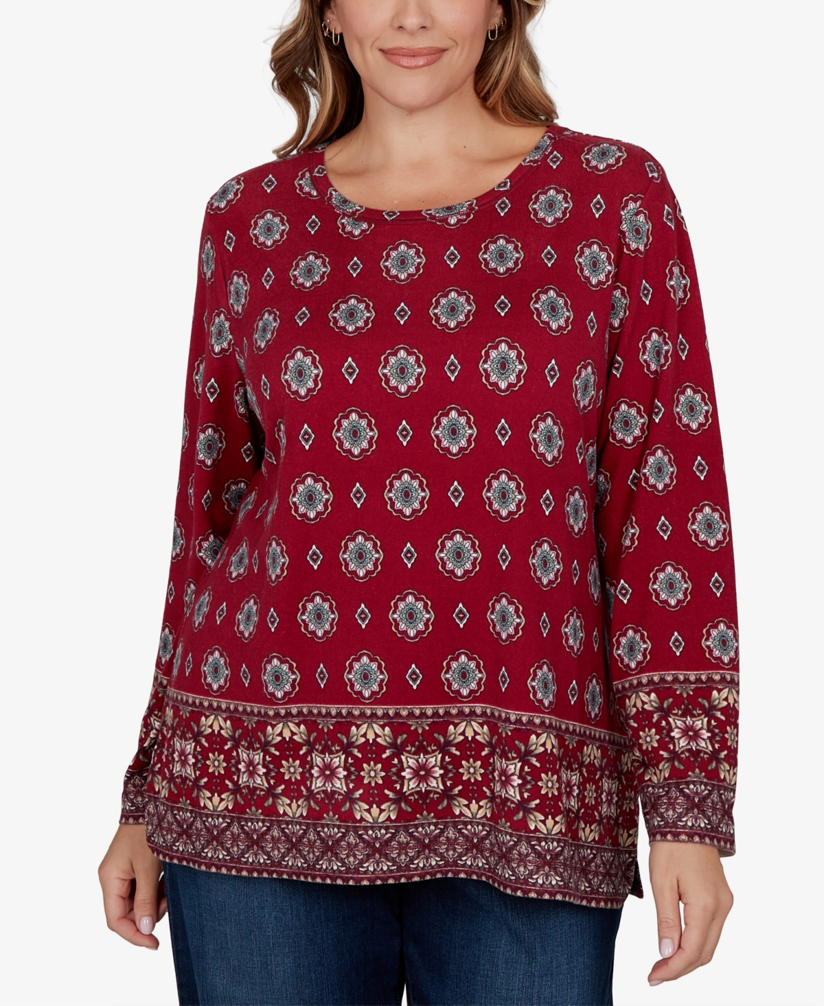 Click here for Ruby Rd. Plus Size Medallion Long-Sleeve Scoop Nec... prices