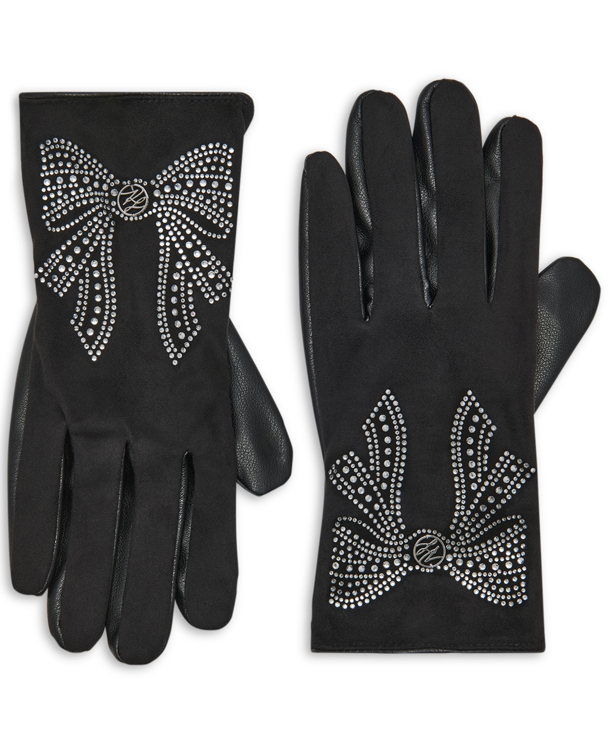Click here for Karl Lagerfeld Paris Faux Suede Bow Gloves - Black prices