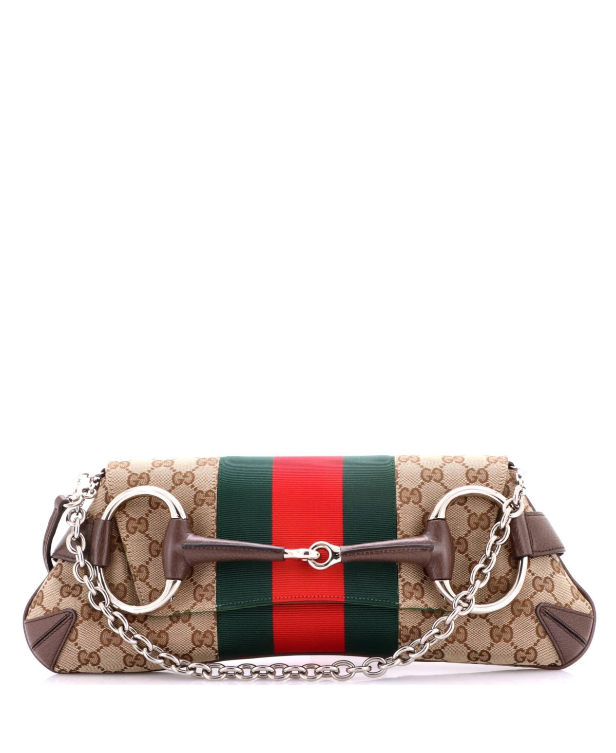 Click here for Pre-Owned Gucci Large Horsebit Web Chain Clutch Gg... prices
