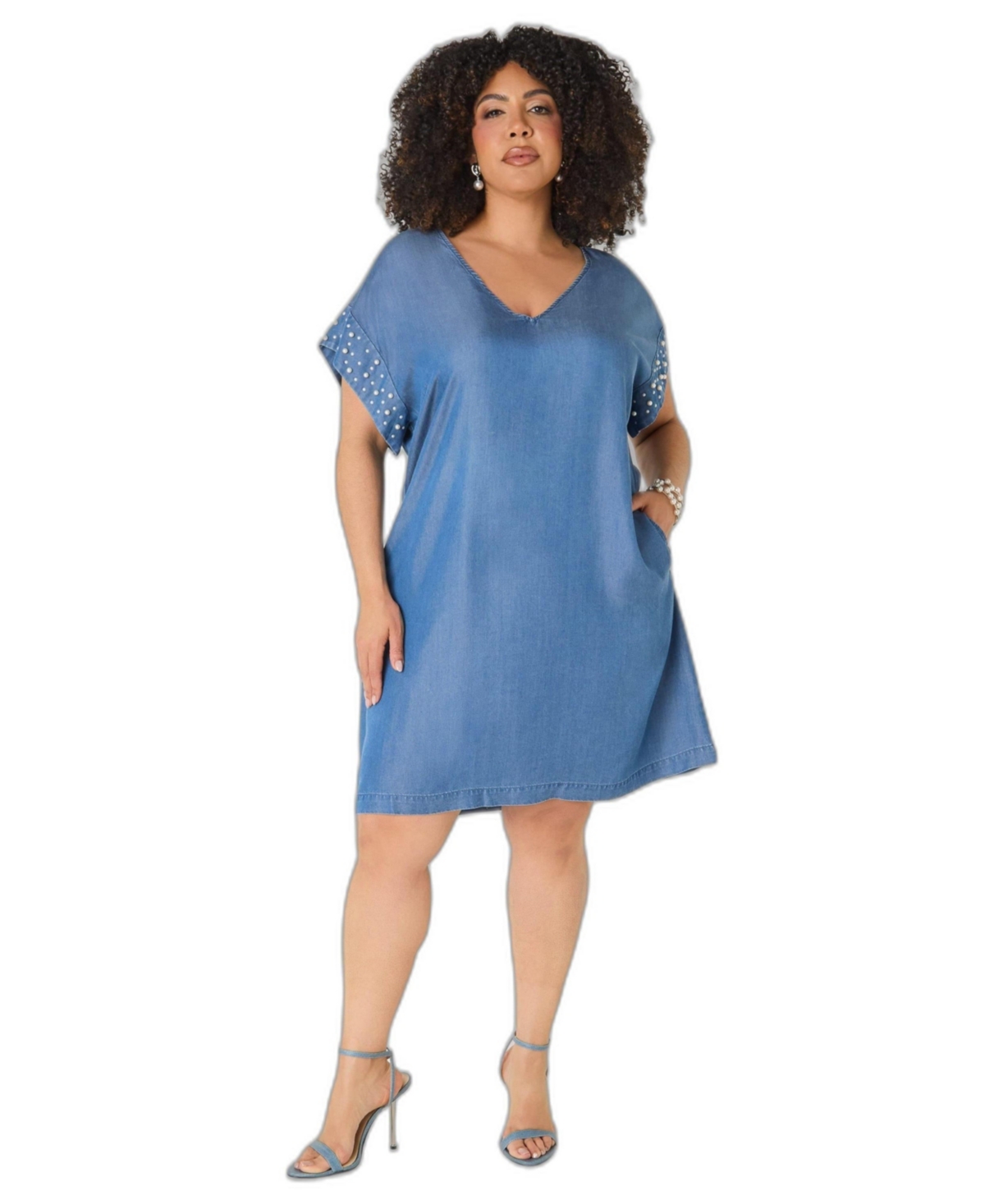 Click here for Ashley Stewart Womens Faux Pearl Chambray Dress prices