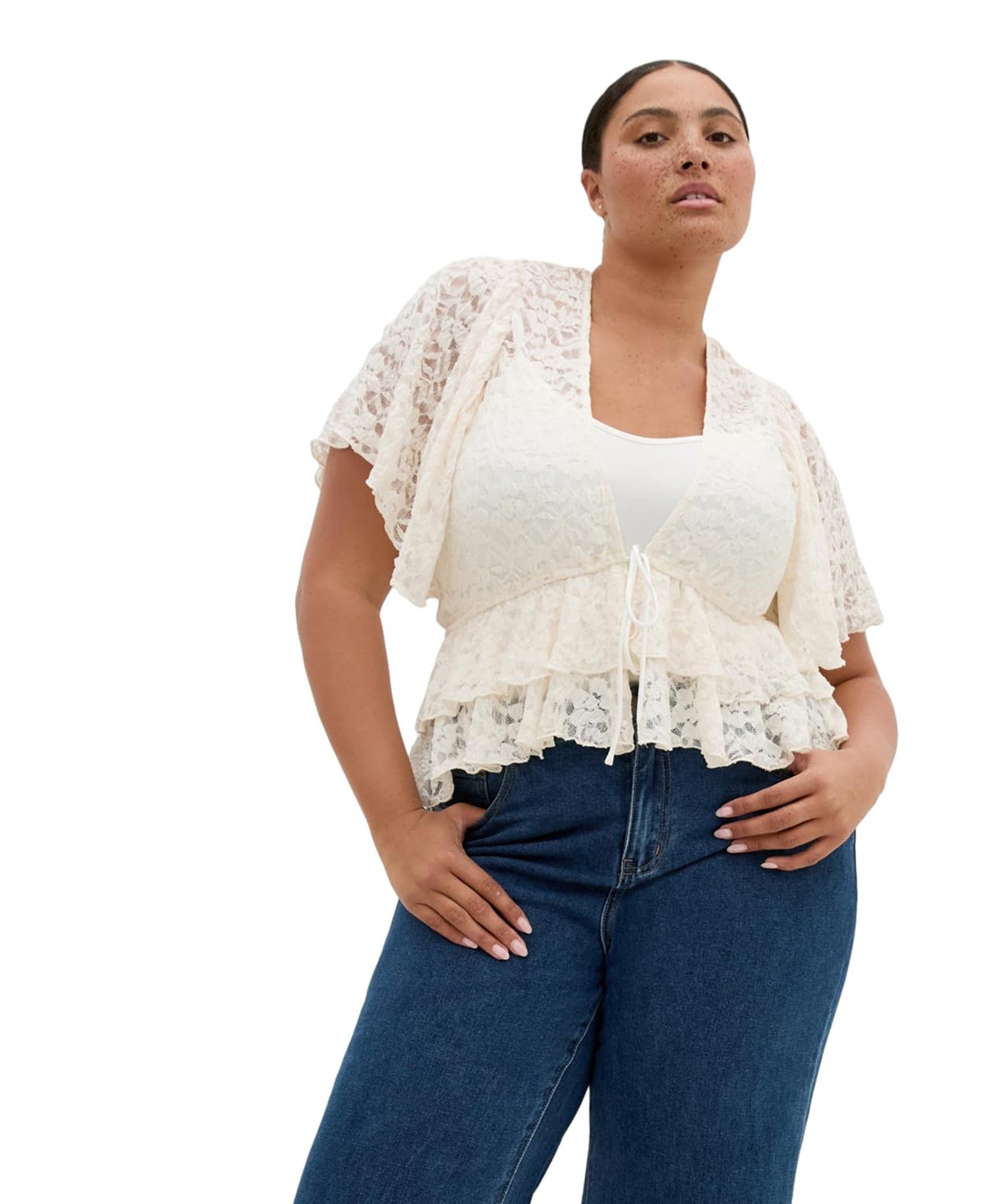 Click here for City Chic Plus Size Lily Dressy Lace Top - Creme prices