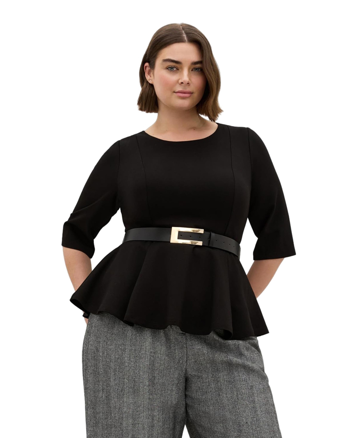 Click here for City Chic Womens Paige Belted Peplum Top - Black prices