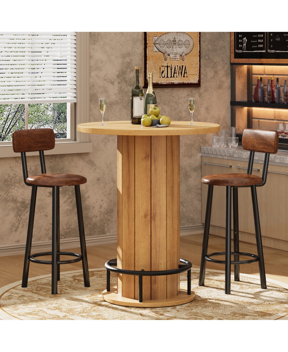 Click here for homfan Round Bar Table Engineered Wood Industrial... prices