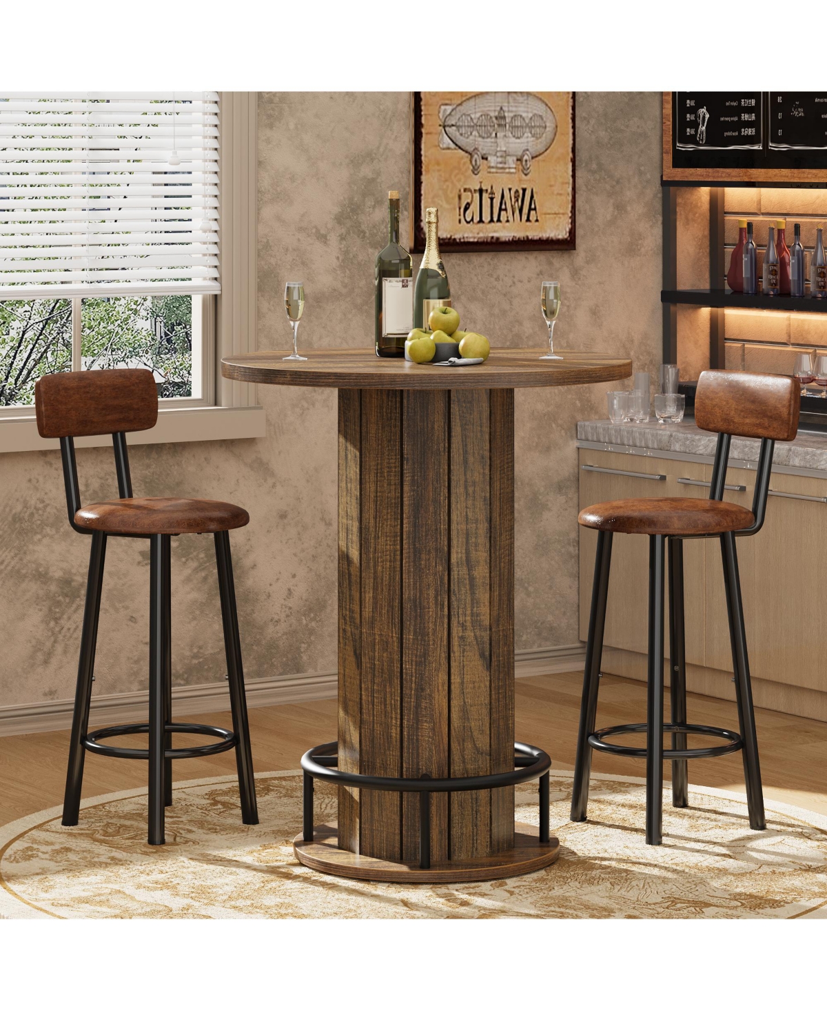 Click here for homfan Round Bar Table Engineered Wood Industrial... prices