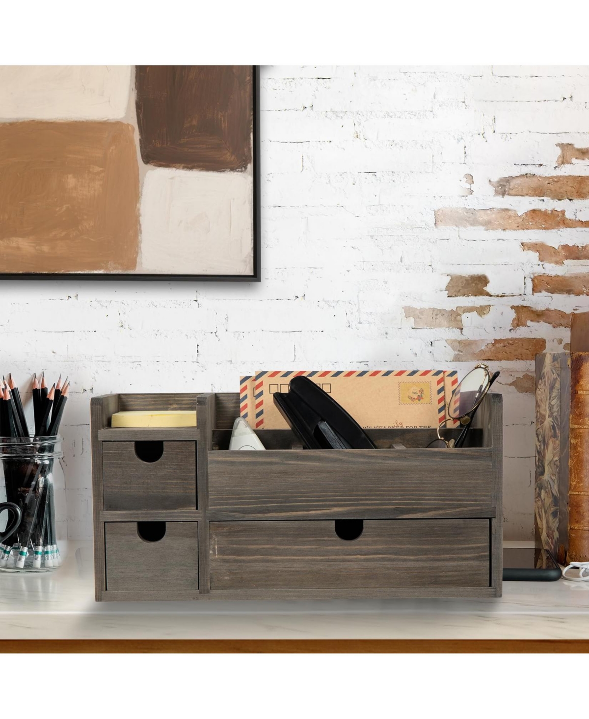 Click here for Danrong Rock Grey Solid Wood Desktop Organizer 3 D... prices