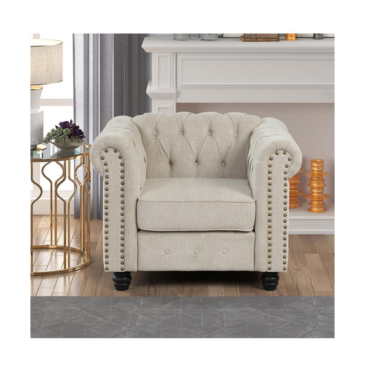 Click here for Morden Fort Linen Chesterfield Armchair for Living... prices