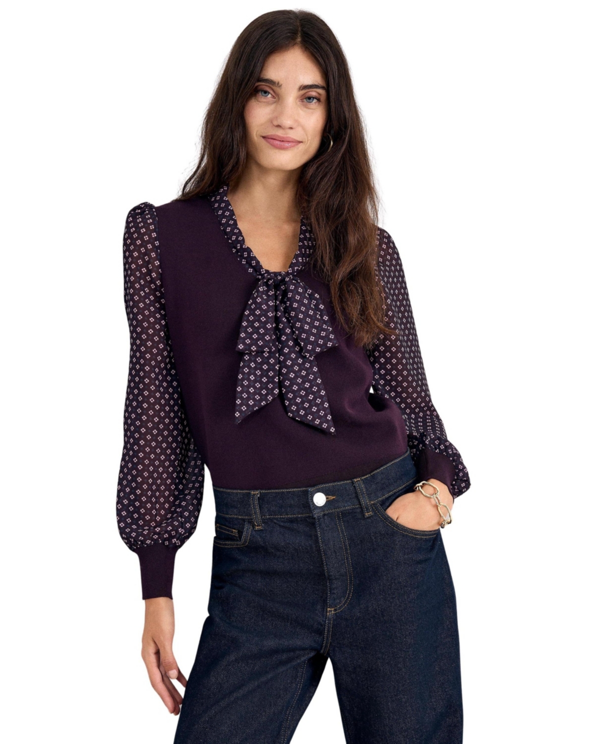 Click here for Phase Eight Womens Ellen Printed Top - Burgundy prices