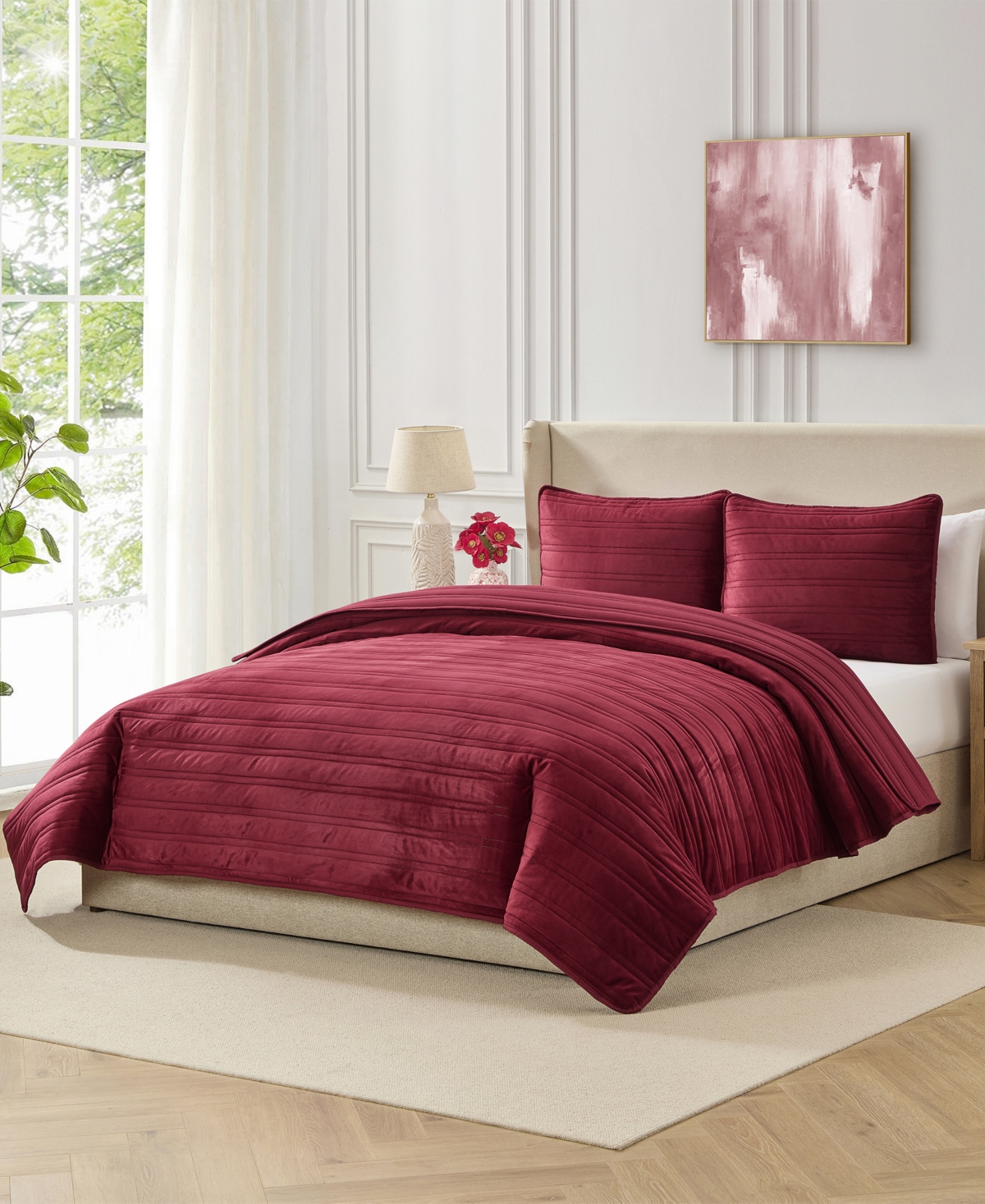 Click here for Evergreen Ivy Stripe Solid Mink 3-Piece Quilt Set... prices