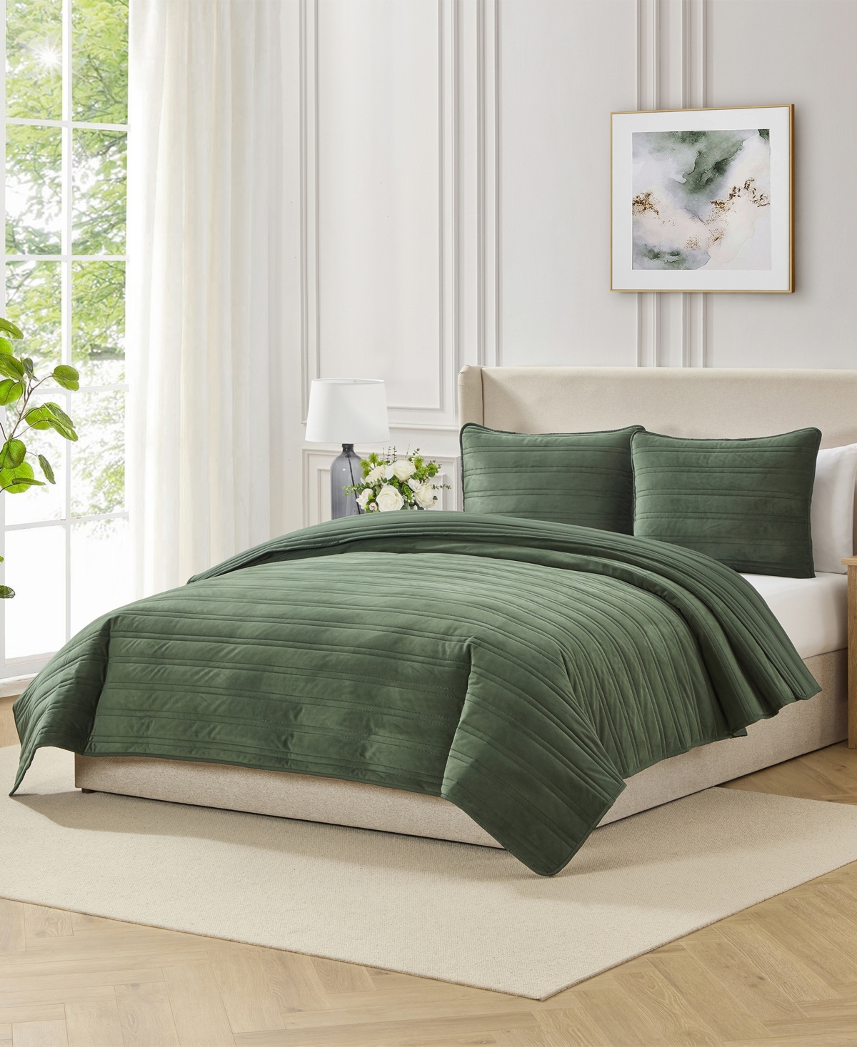 Click here for Evergreen Ivy Stripe Solid Mink 3-Piece Quilt Set... prices