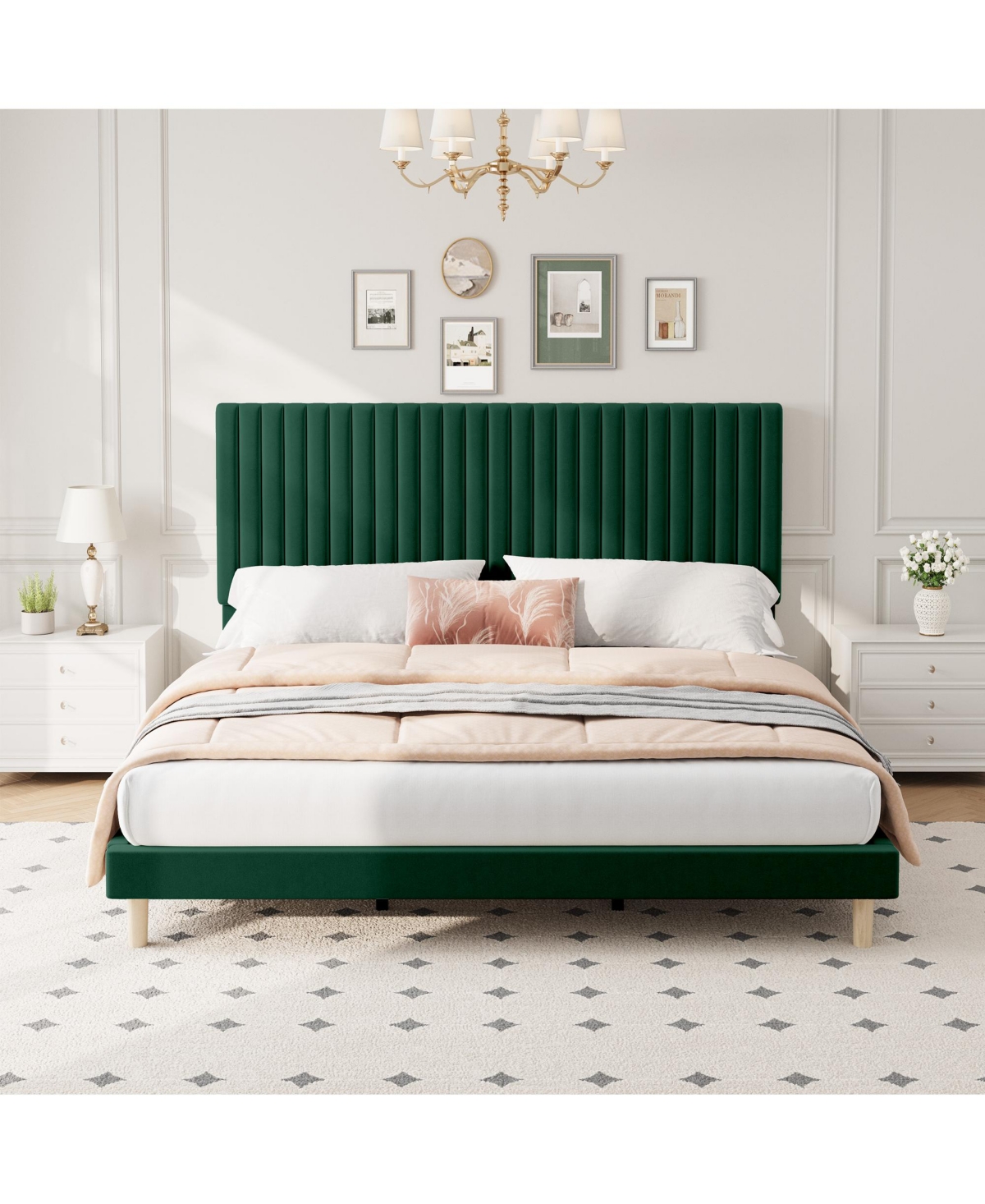 Click here for Homfan Velvet Bed Frame  Vertical Channel Tufted H... prices
