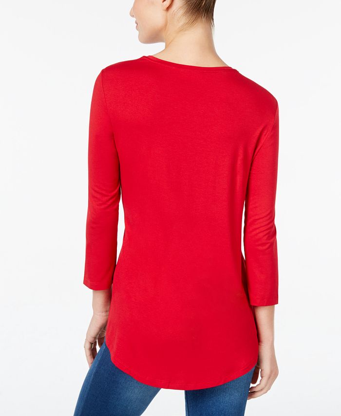 JM Collection Petite Three-Quarter-Sleeve Top, Created for Macy's - Macy's