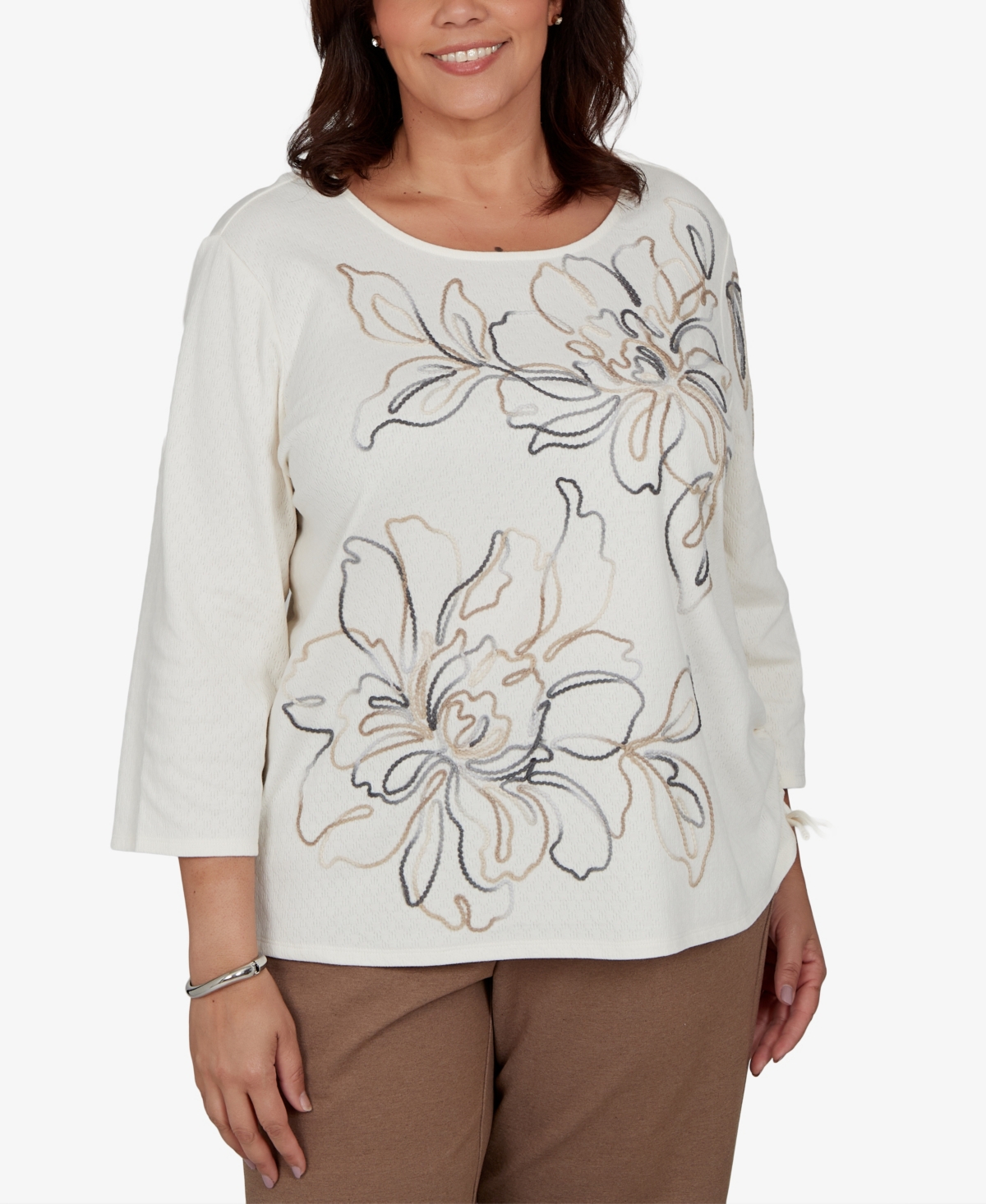 Click here for Alfred Dunner Plus Size Floral 3/4-Sleeve Top - Iv... prices