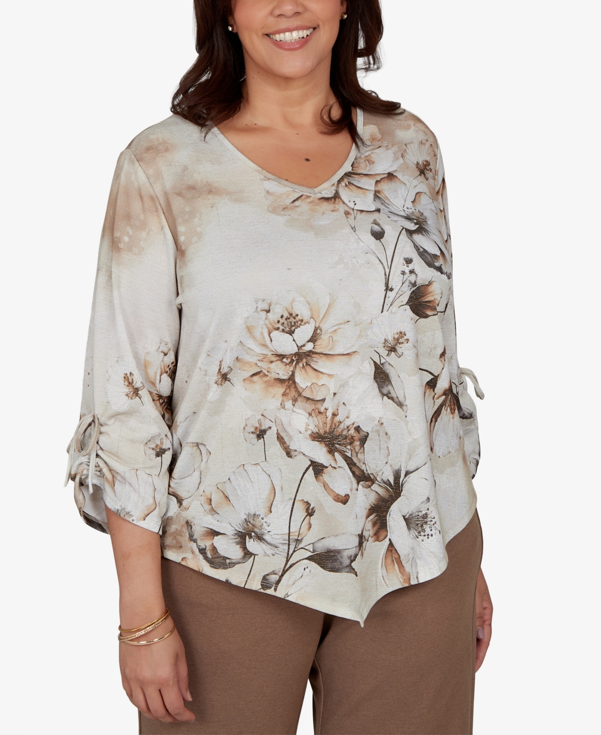 Click here for Alfred Dunner Plus Size Floral-Print V-Neck 3/4-Sl... prices