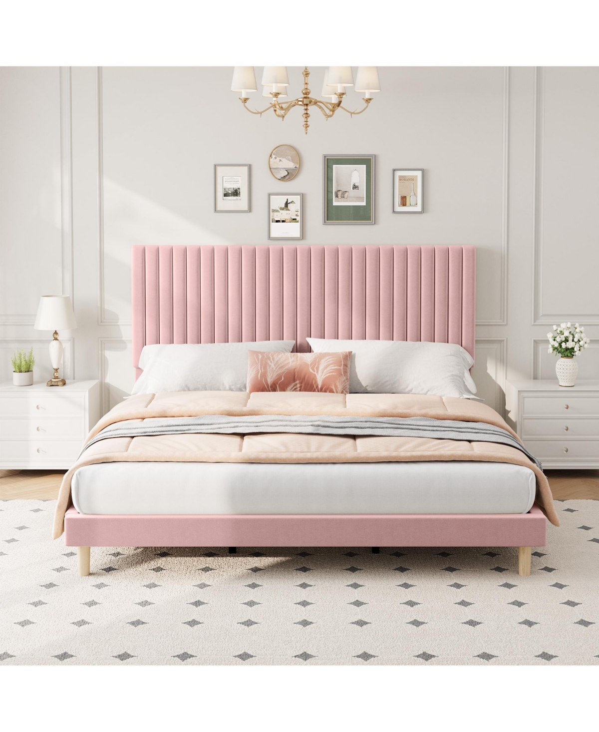 Click here for Homfan Velvet Bed Frame  Vertical Channel Tufted H... prices