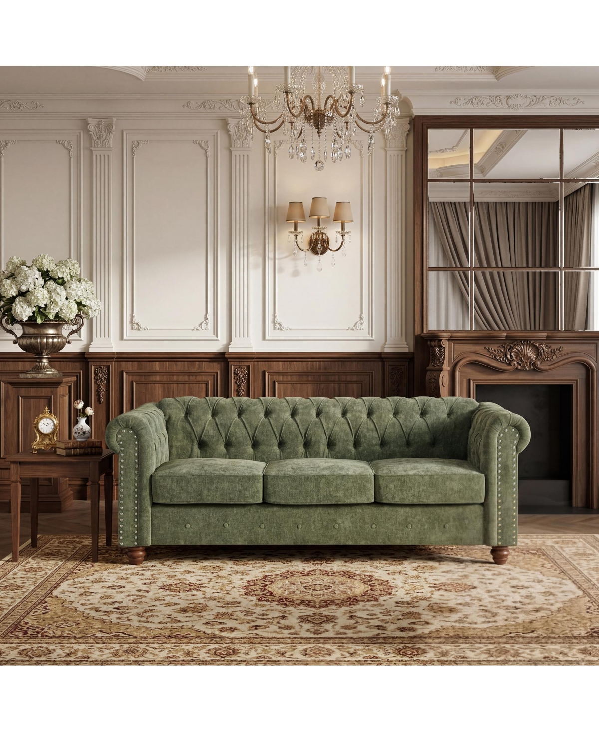 Click here for Morden Fort 83 Modern Couch Green Chenille Chester... prices
