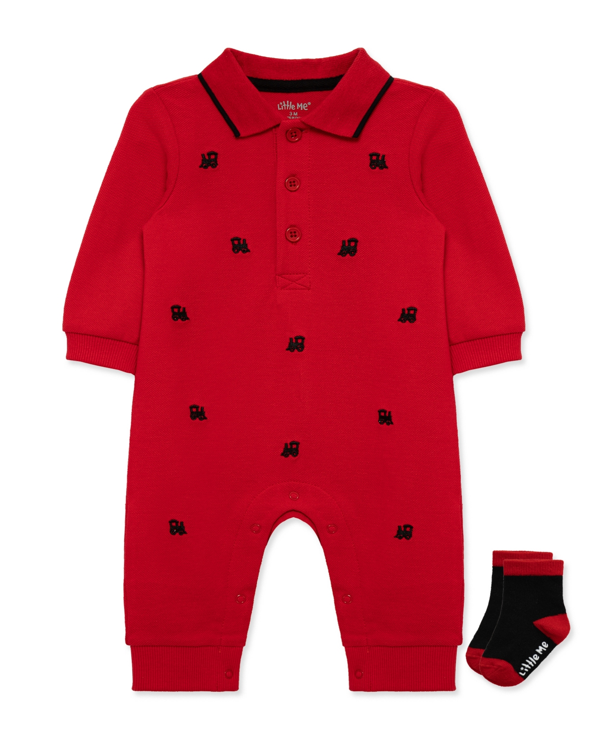 Click here for Little Me Baby Boys Trains coverall and Socks  2-P... prices