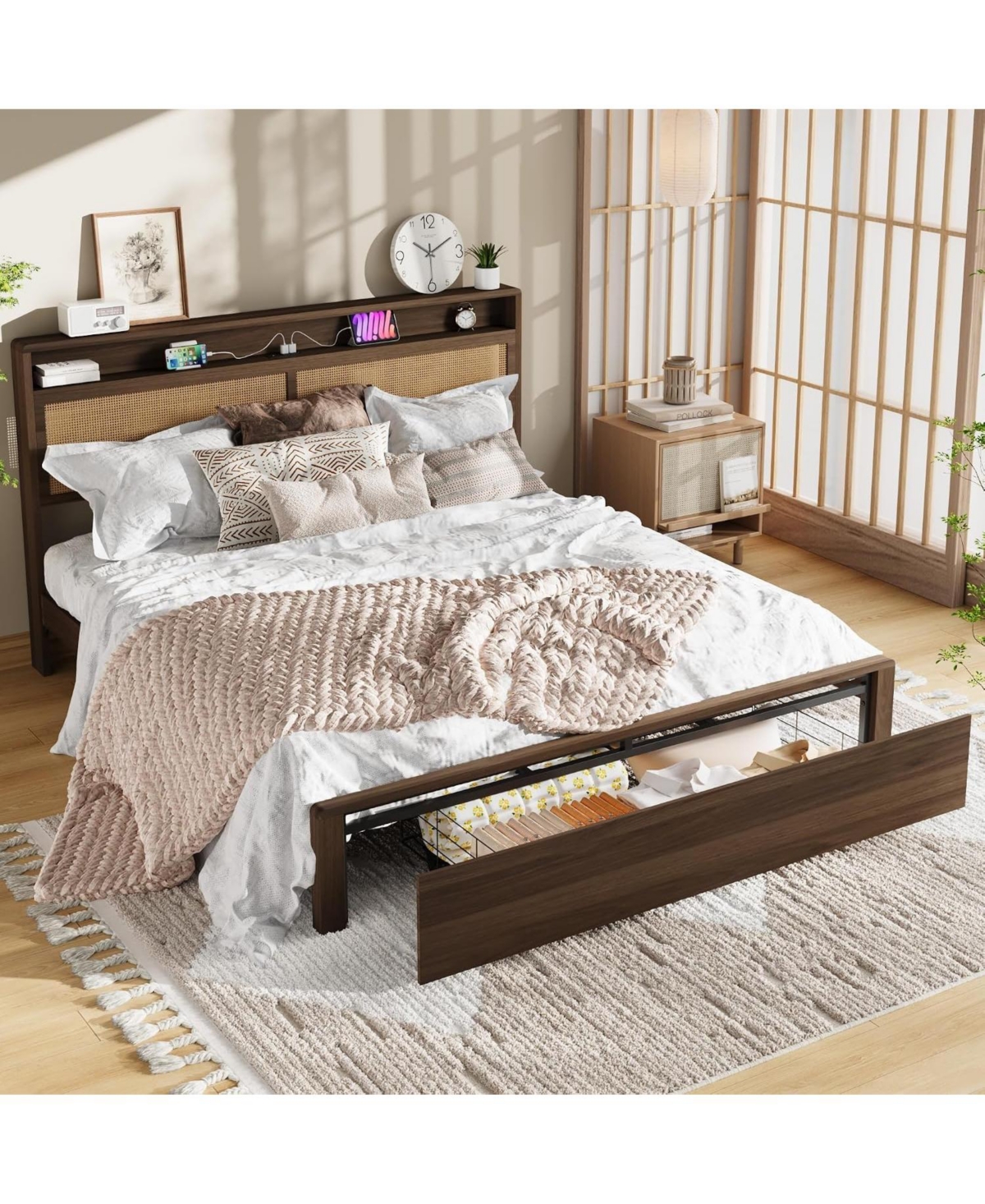 Click here for gaomon Rattan Bed Frame with Storage Drawer and Le... prices