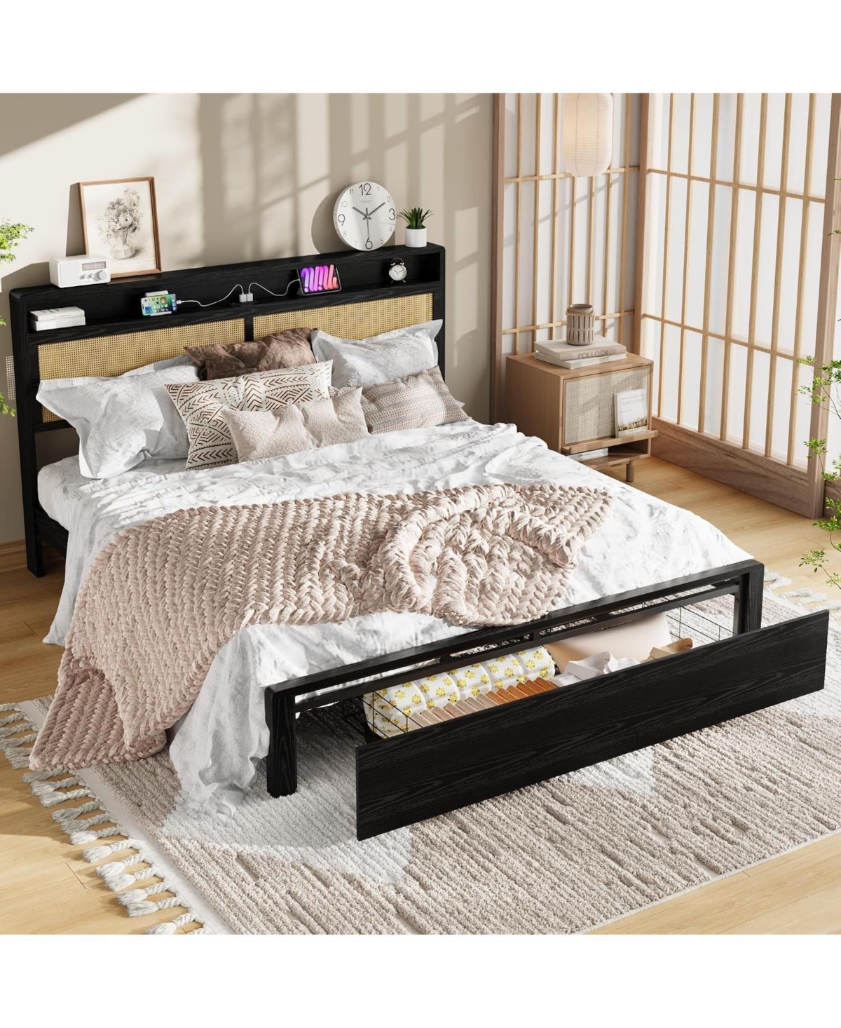 Click here for gaomon Rattan Bed Frame with Storage Drawer and Le... prices