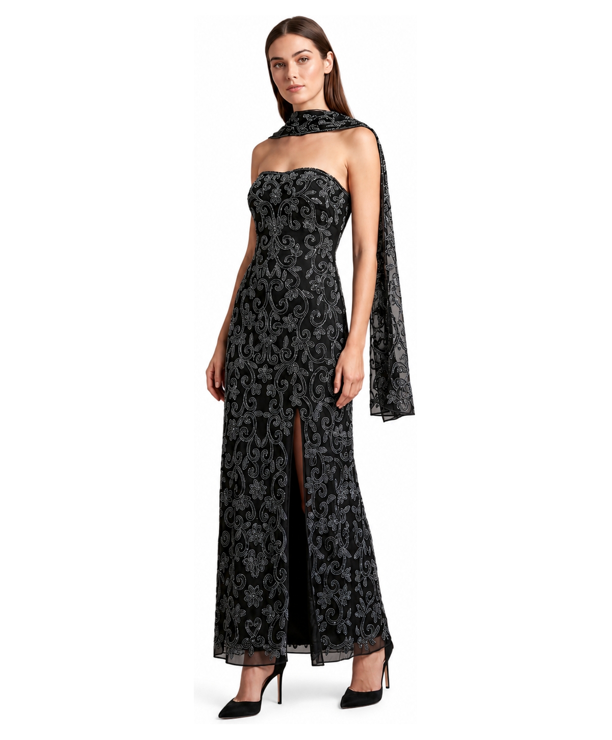 Click here for Lara Womens Strapless Beaded Gown with Scarf - Bla... prices