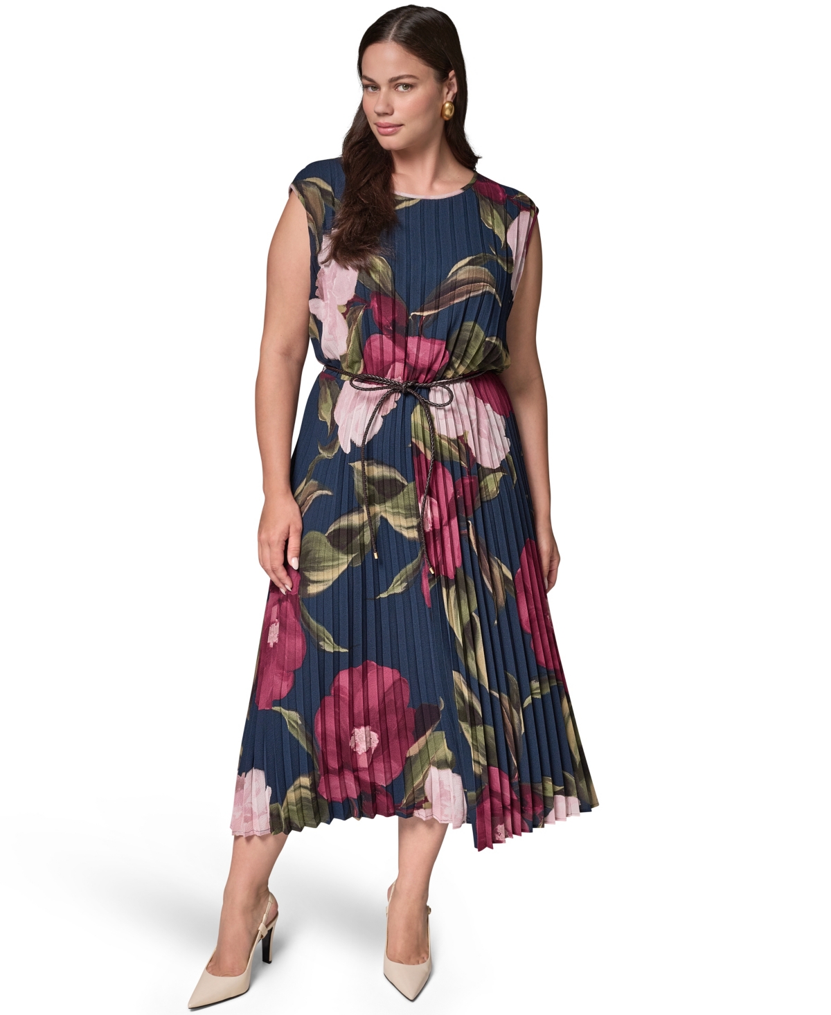 Click here for Donna Karan New York Plus Size Floral Pleated A-Li... prices