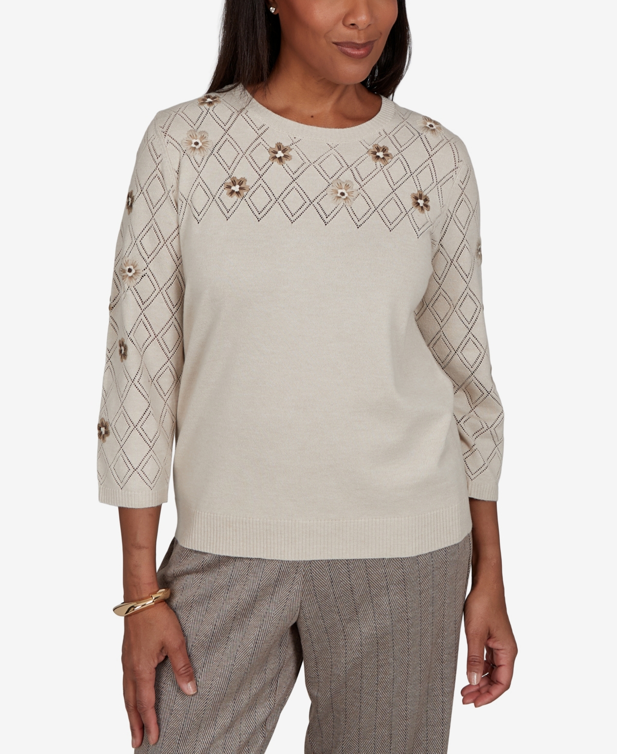 Click here for Alfred Dunner Petite Pointelle Floral Embroidery w... prices