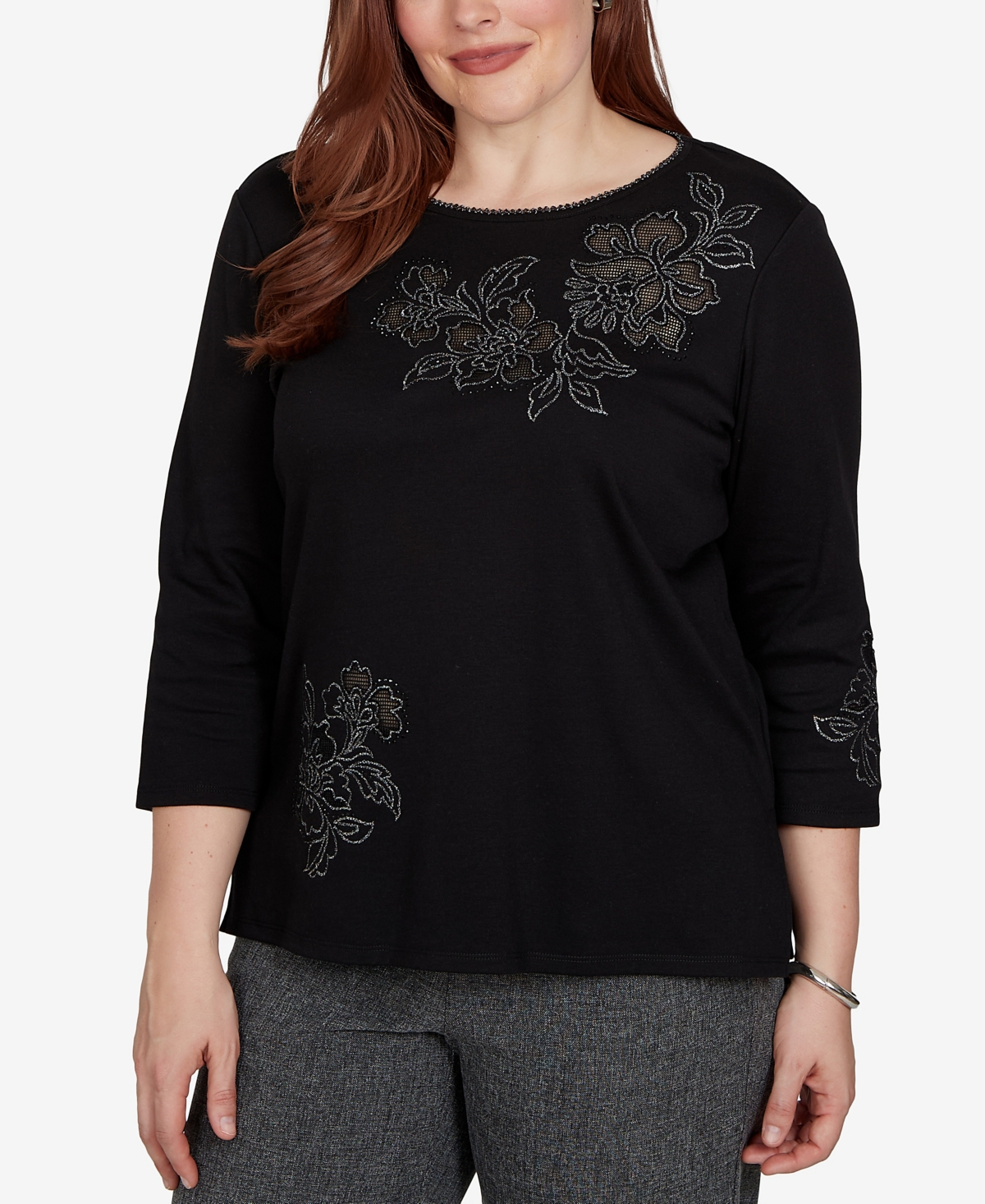 Click here for Alfred Dunner Petite Crewneck 3/4-Sleeve Knit Top... prices