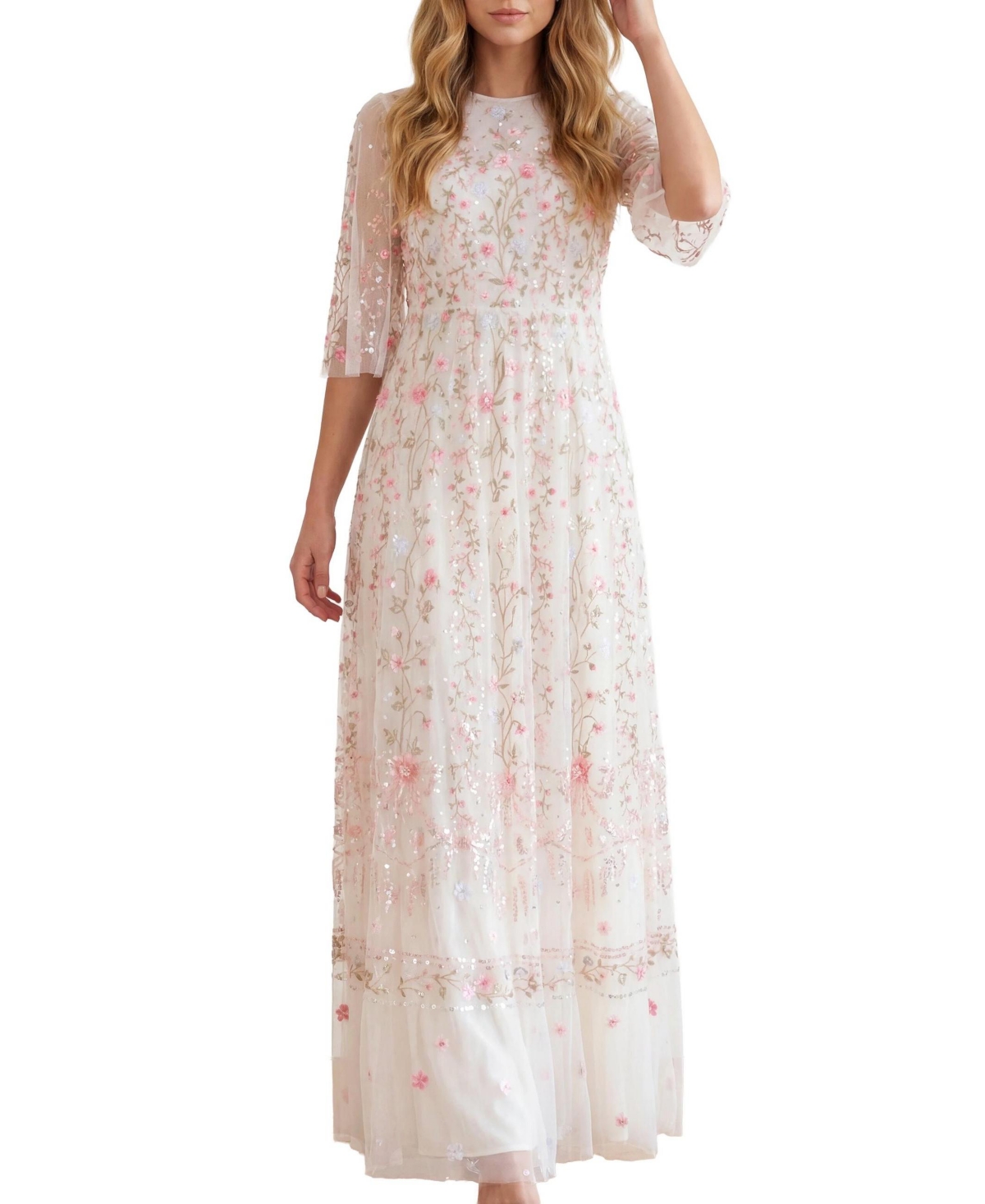 Click here for Needle & Thread Womens Rococo Ribbon Floral-Embroi... prices