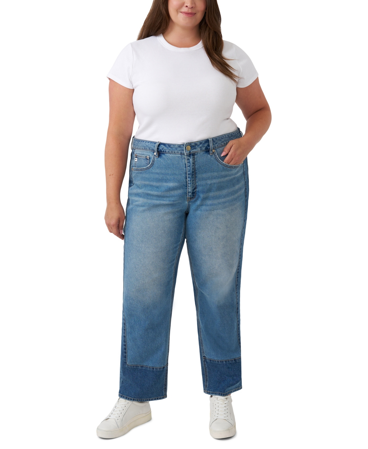 Click here for Seven7 Plus Size Pieced Straight High-Rise Colorbl... prices