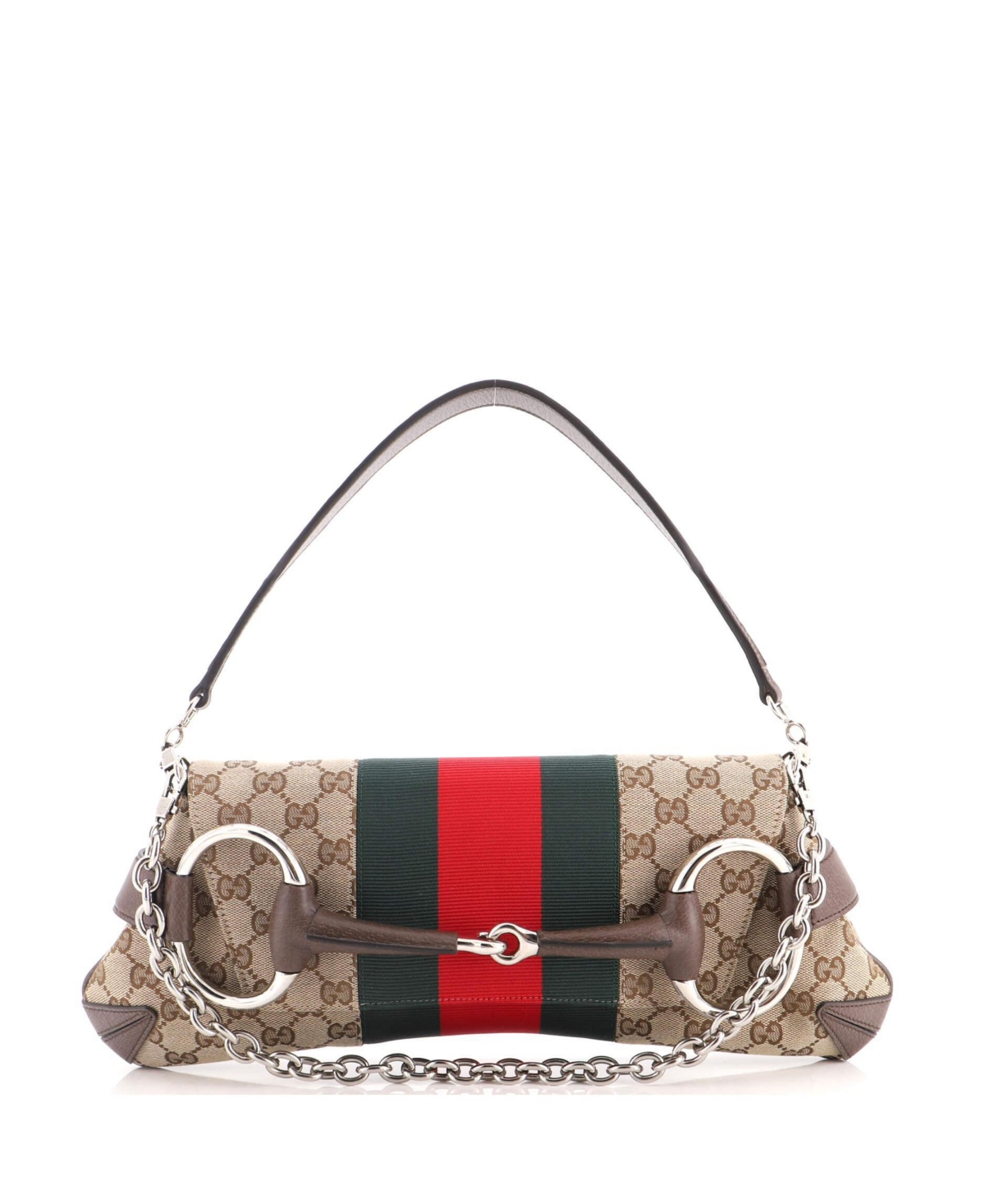 Click here for Pre-Owned Gucci Medium Horsebit Nm Web Chain Clutc... prices