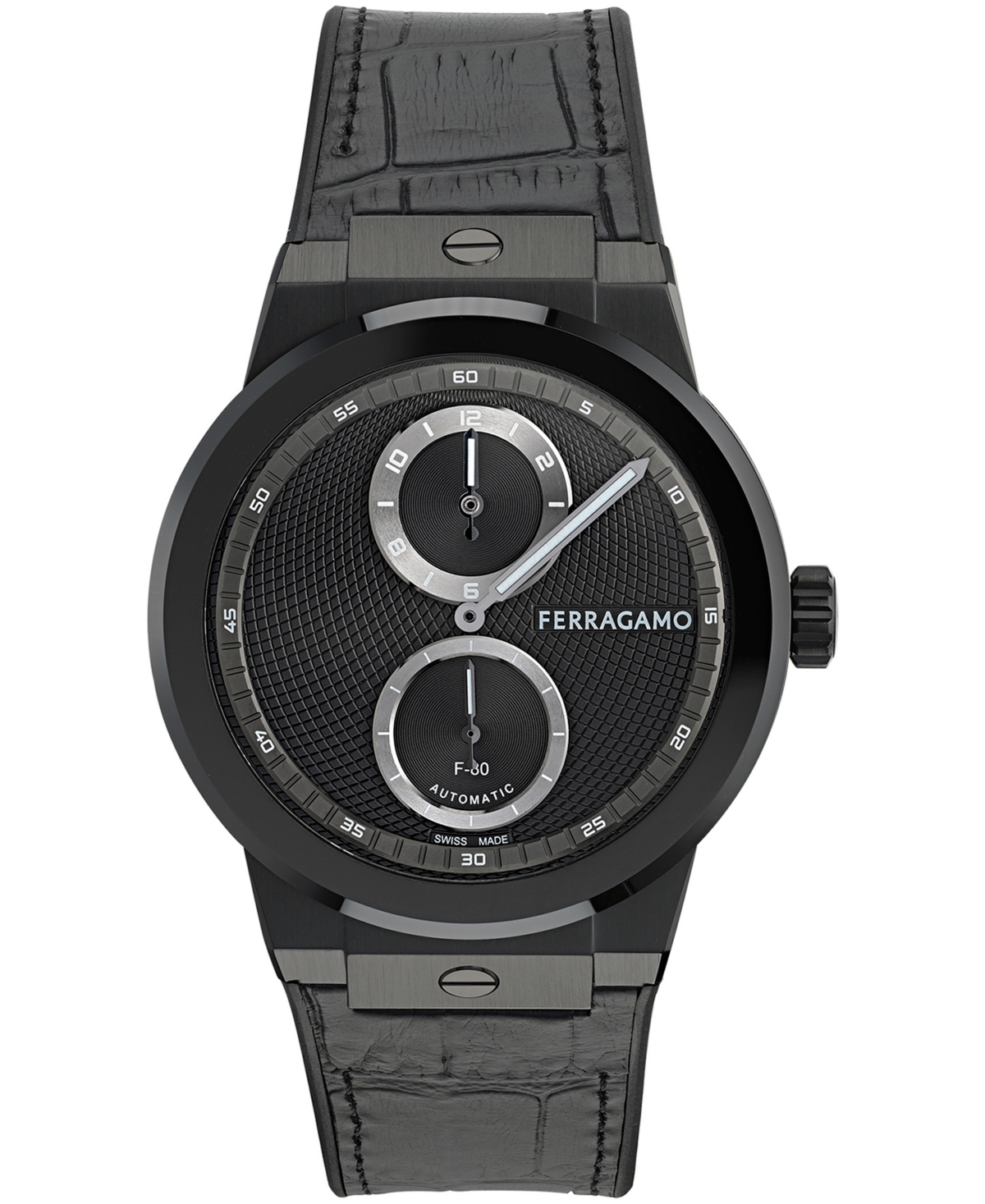 Click here for Ferragamo Mens Black Ip Leather Strap Watch 43mm -... prices