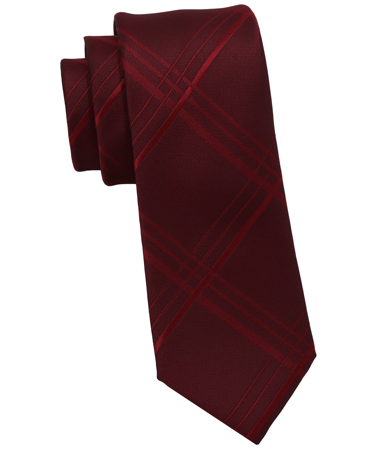 Click here for Dkny Mens Tonal Plaid Slim Tie - Burgundy prices