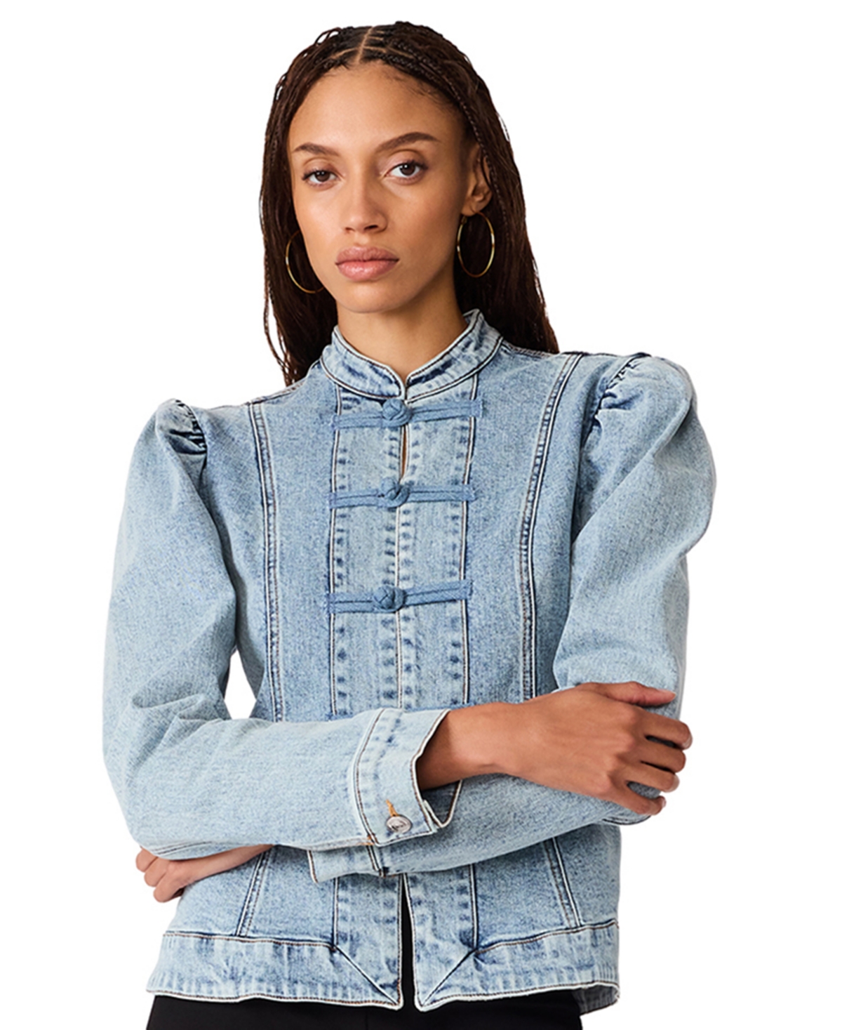 Click here for Steve Madden Womens Aberdeen Puff-Sleeve Denim Blo... prices
