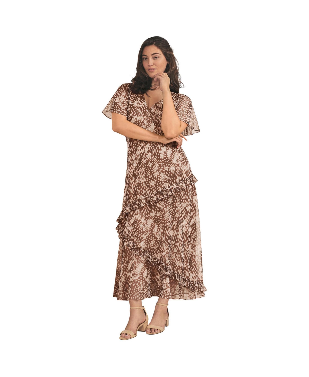 Click here for Avenue Womens Maxi Ruffle Dress - Neutral speckle... prices